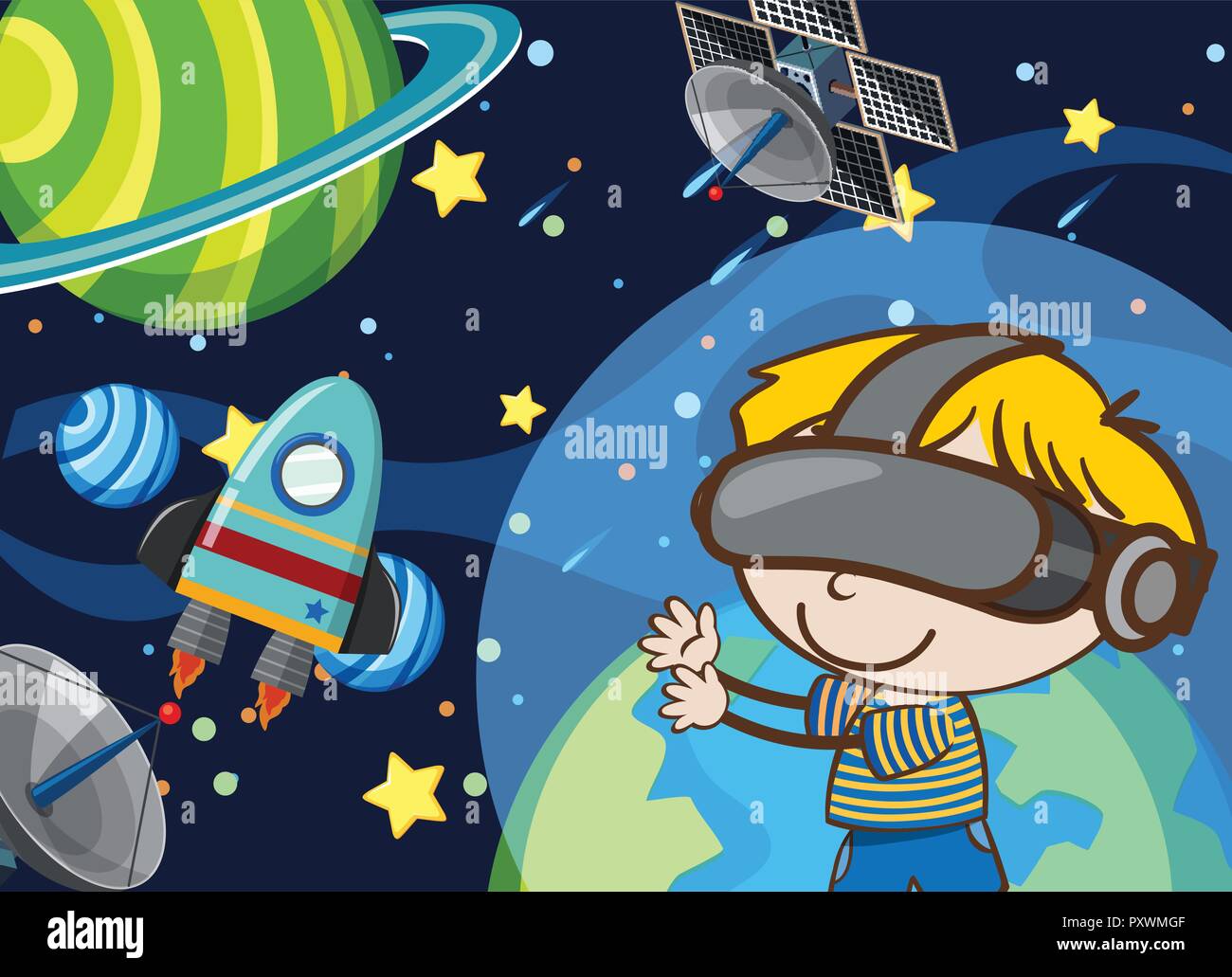 Kid Play Space Virtual Reality Game illustration Stock Vector Image ...