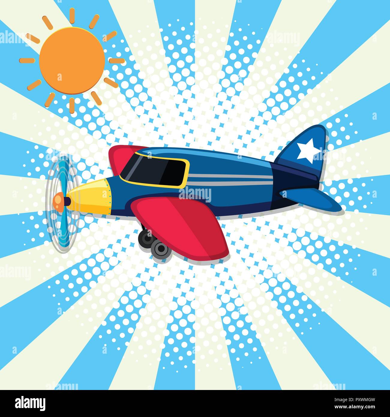 Airplane flying and bright sun illustration Stock Vector Image & Art ...