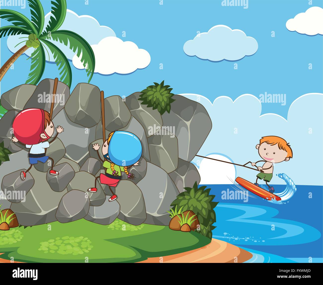 Kids with Summer Extreme Activities illustration Stock Vector Image ...