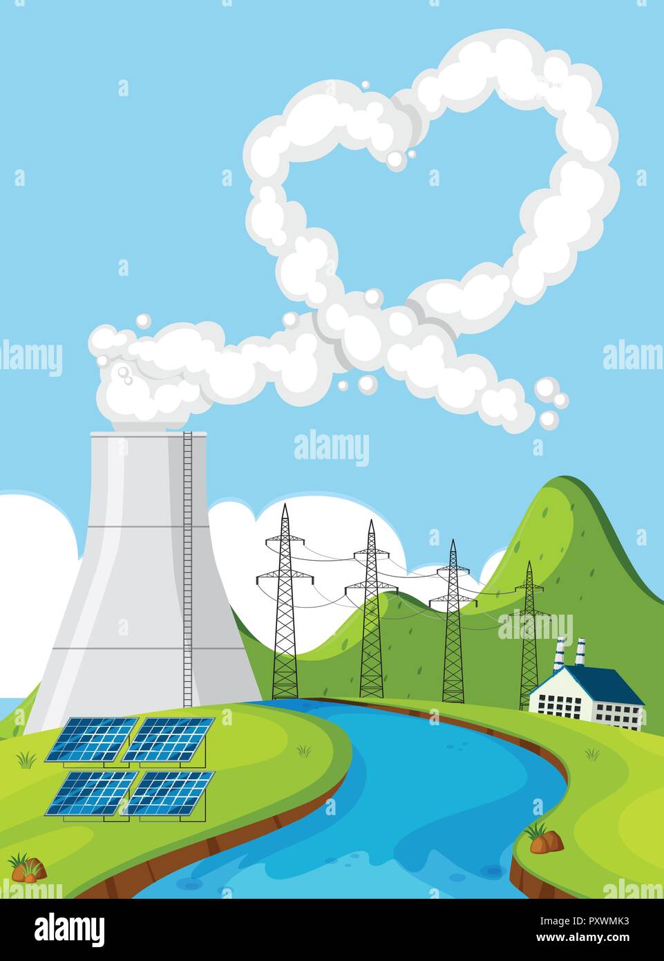 Factory with smoke by the river illustration Stock Vector Image & Art ...