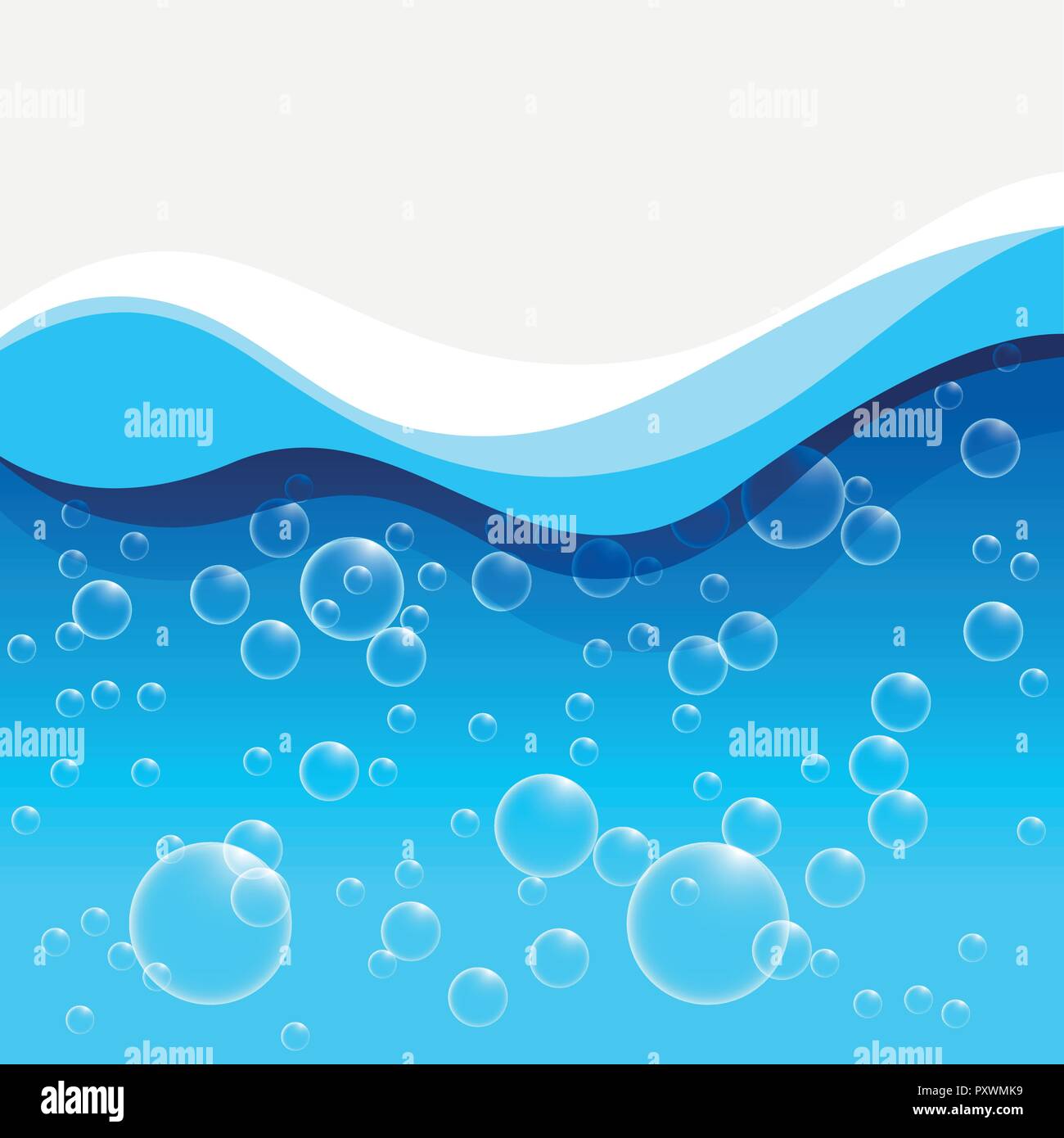 Background template with blue waves and bubbles illustration Stock ...