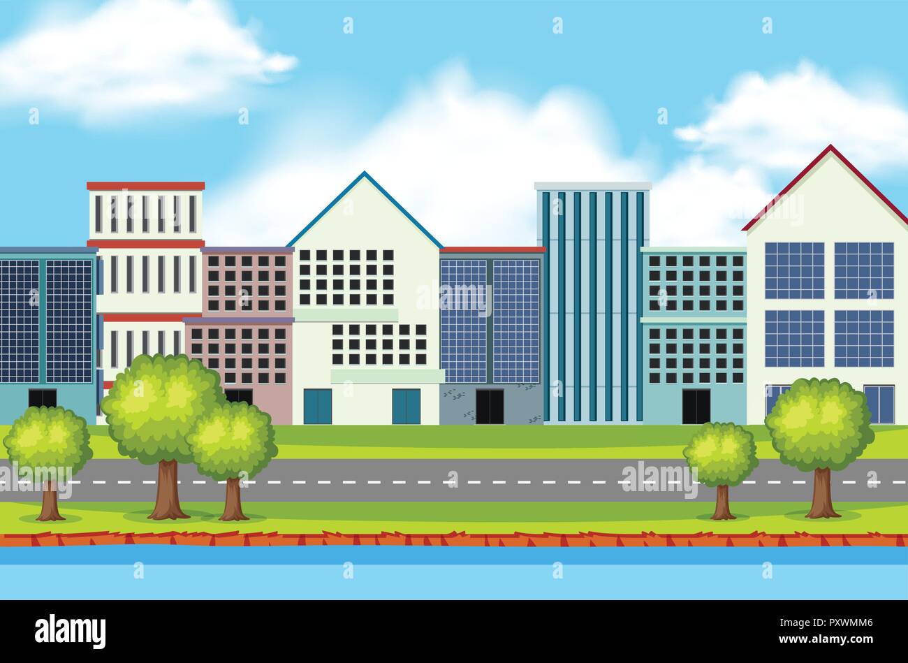 Buildings In Animated Clouds Backgrounds