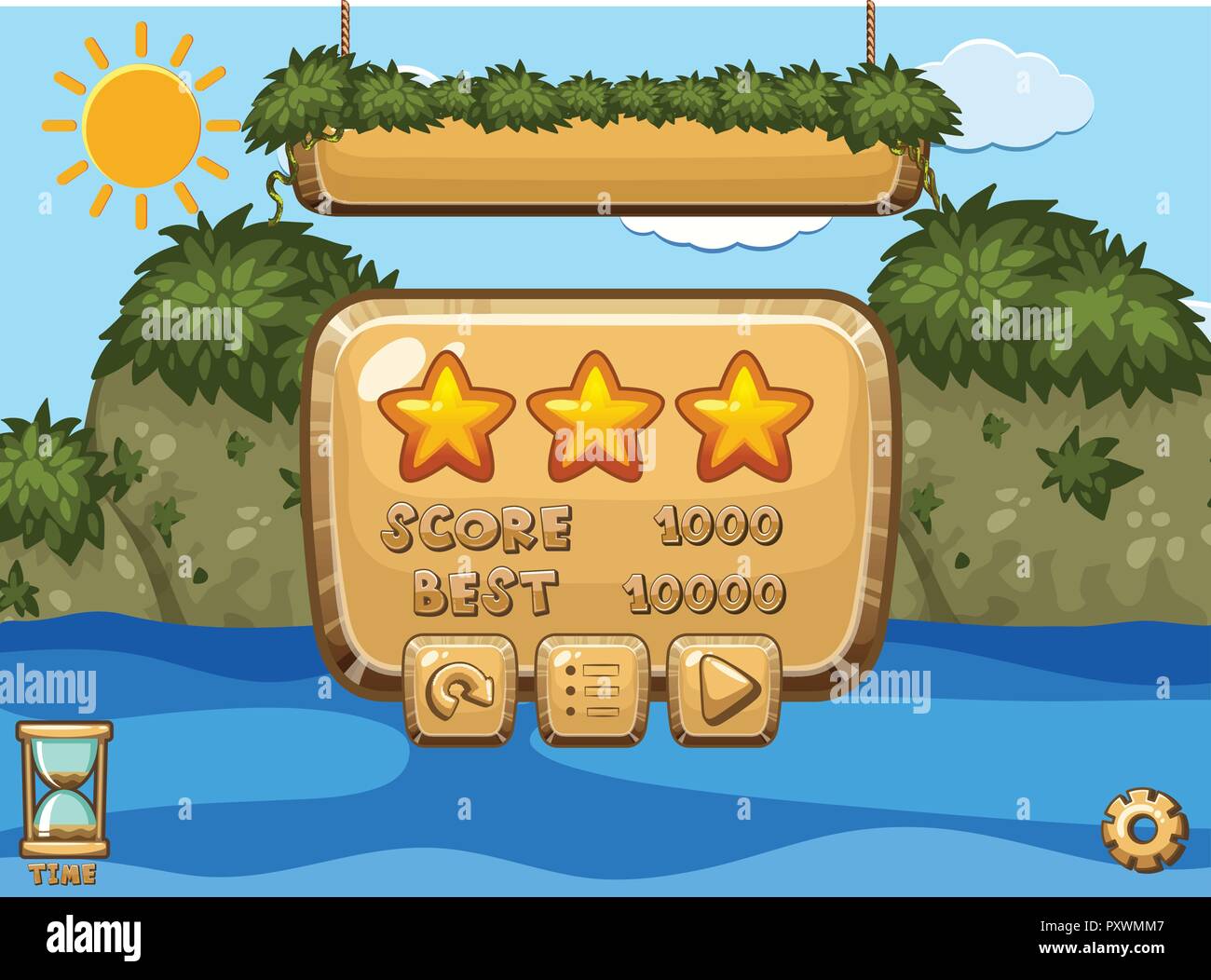 Game design with ocean and mountains in background illustration Stock ...