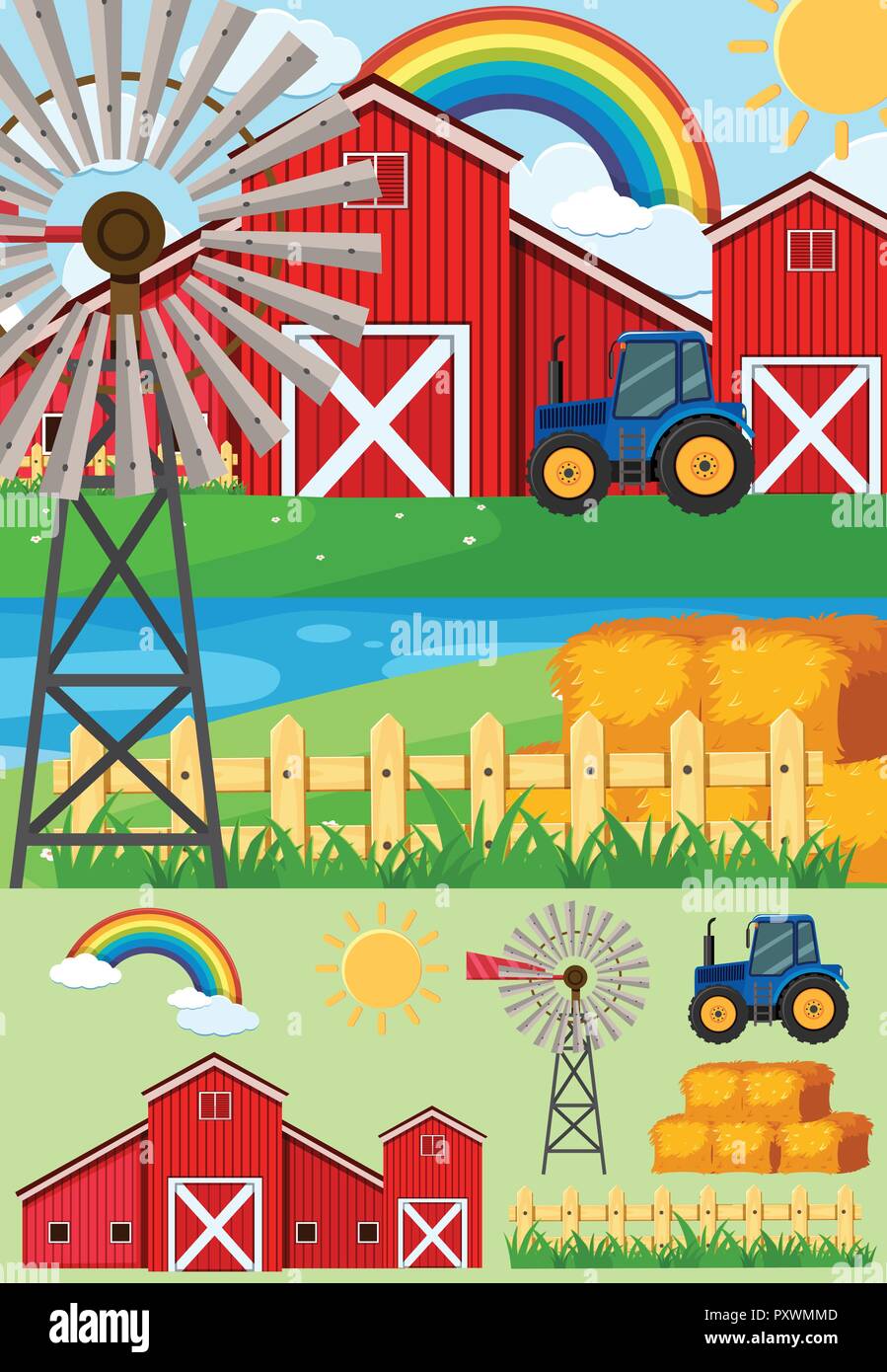 Farm scenes with windmill and hay illustration Stock Vector Image & Art ...
