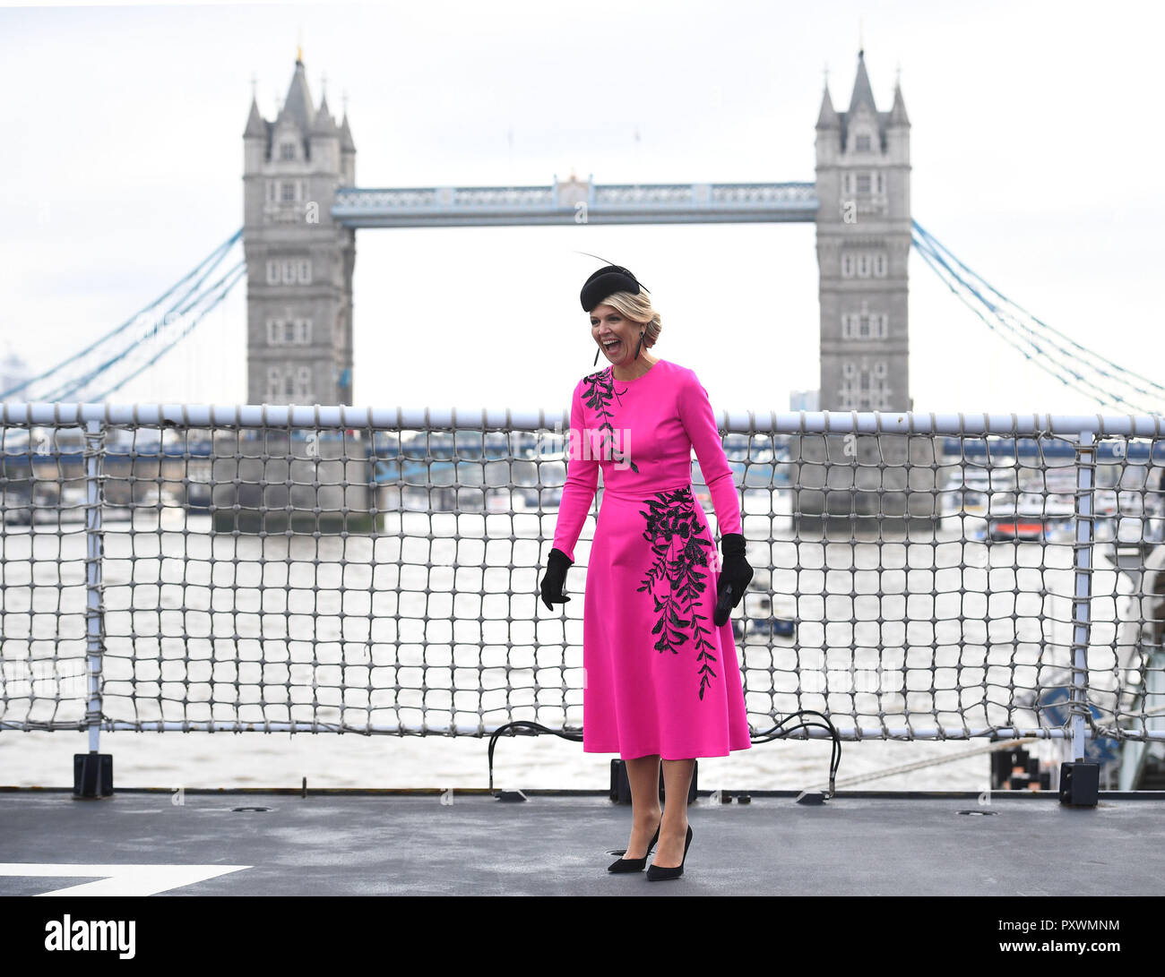 Queen Maxima of the Netherlands on HMS Belfast in London to watch an on ...