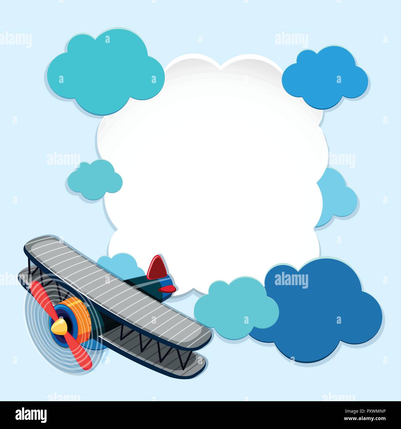 Border template with airplane and blue clouds illustration Stock Vector ...
