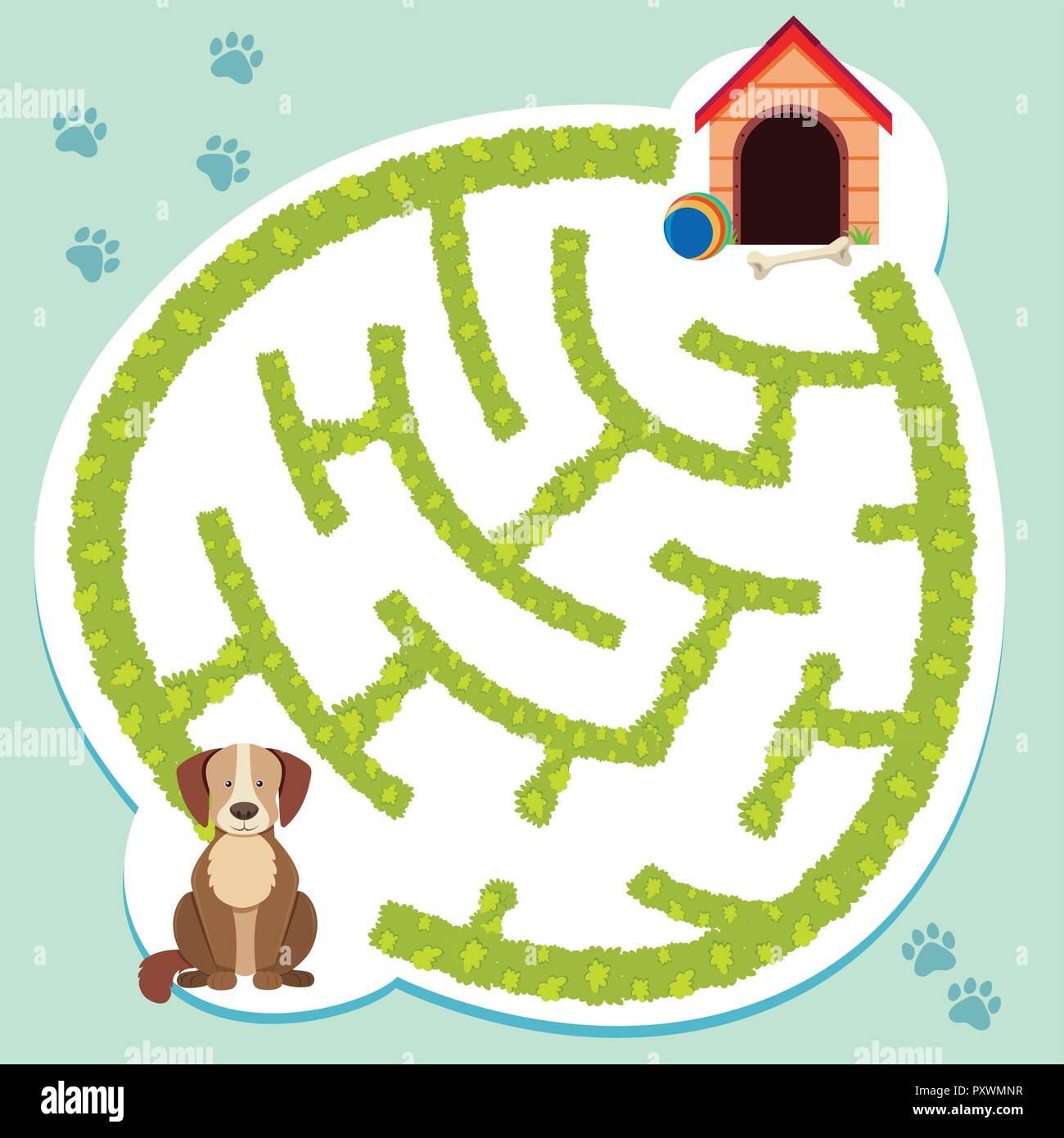 Puzzle game template with dog and doghouse illustration Stock Vector ...