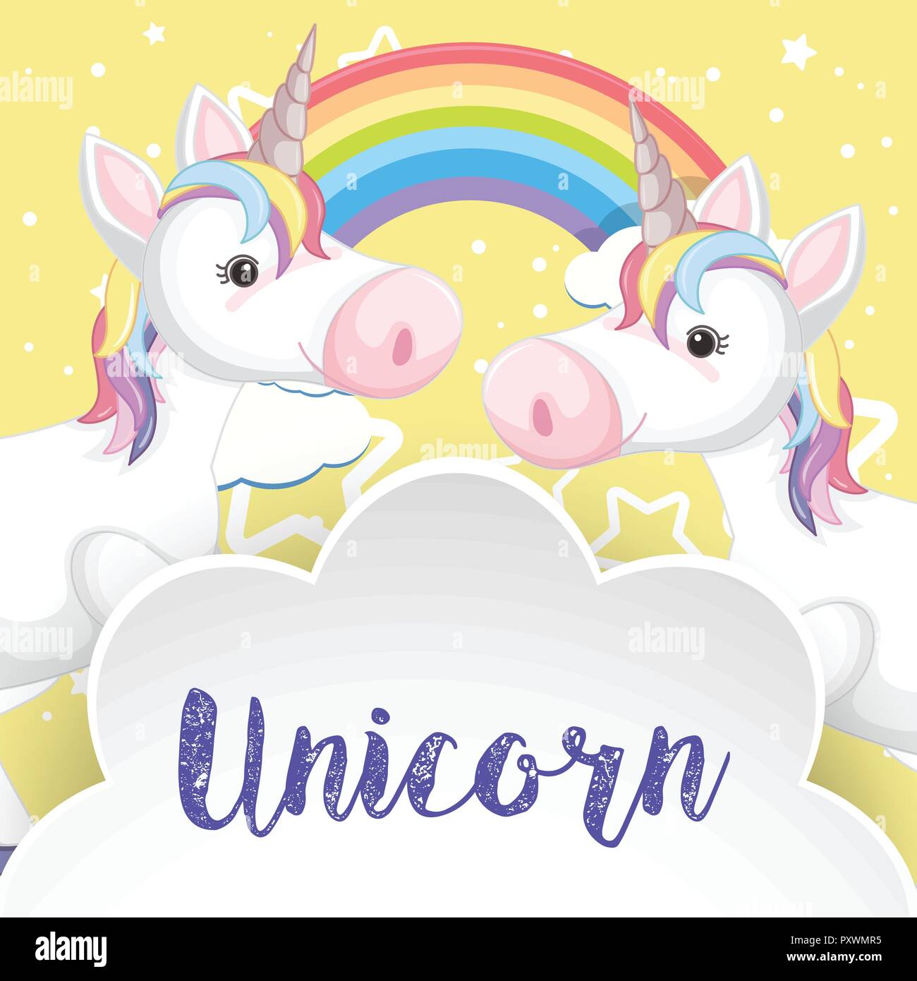 Two unicorns and rainbow on poster illustration Stock Vector Image ...