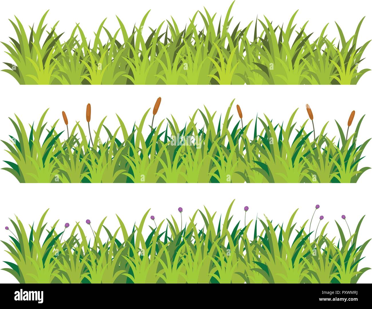 Grass pattern with flowers on white background illustration Stock ...