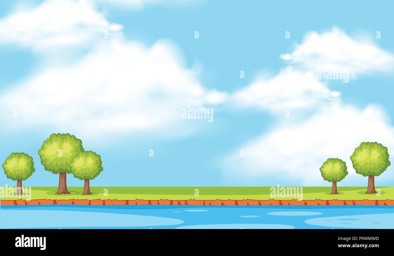 Background scene with trees along the river illustration Stock Vector ...