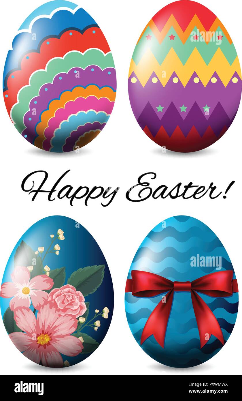 Easter poster design with four colorful eggs illustration Stock Vector ...