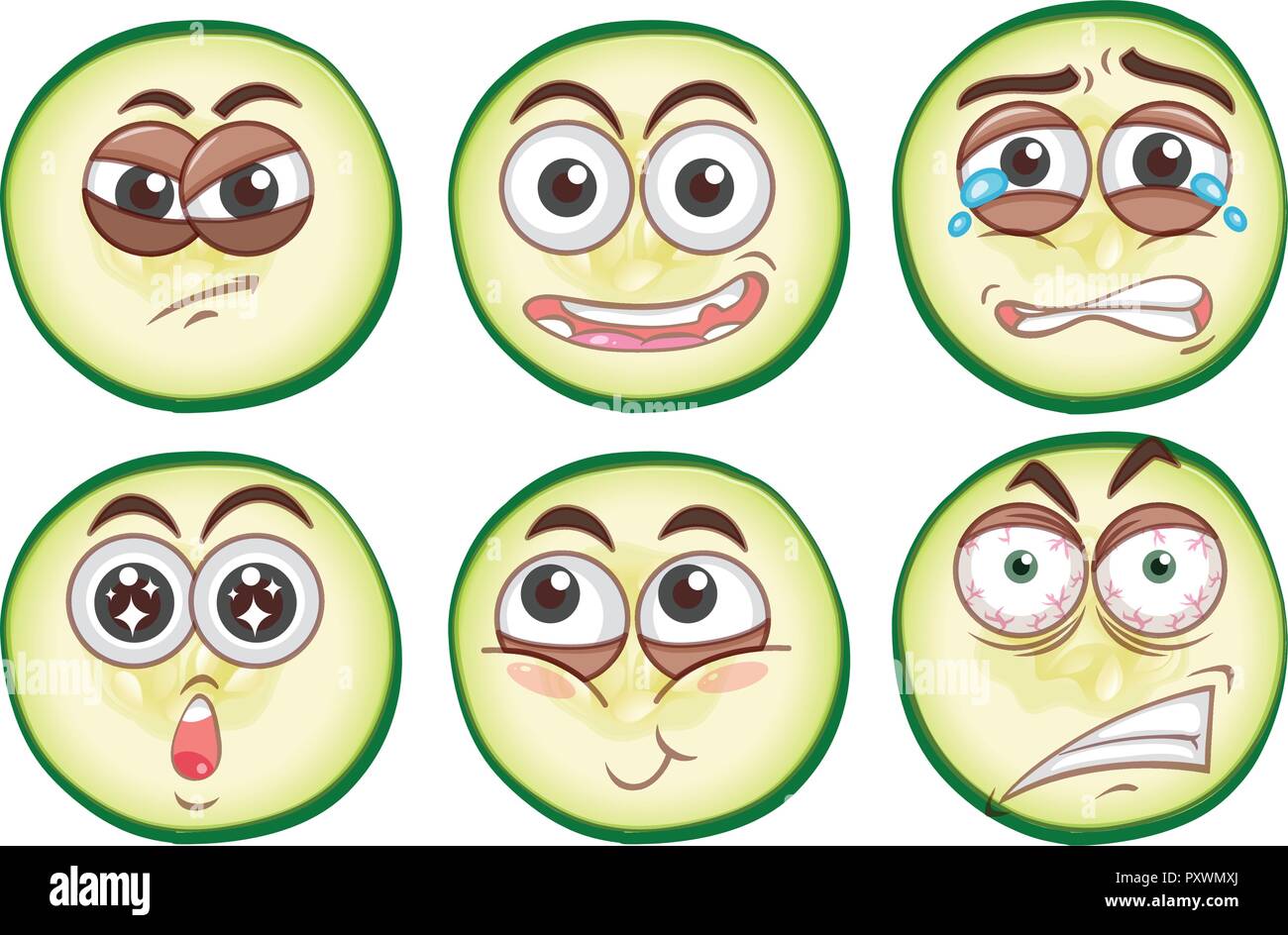Different Facial Expressions On Cucumber Illustration Stock Vector