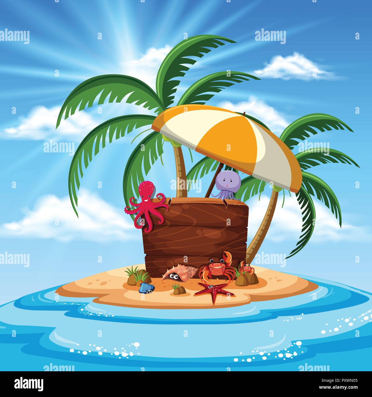 An Island with Sea Animals Banner illustration Stock Vector Image & Art ...