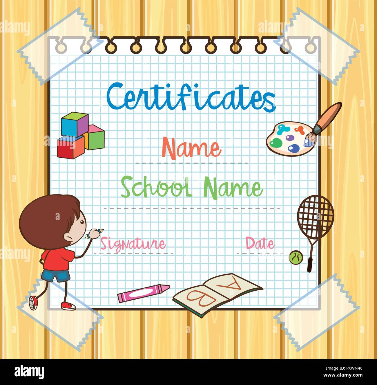 Certificate template with kid drawing illustration Stock Vector Image ...