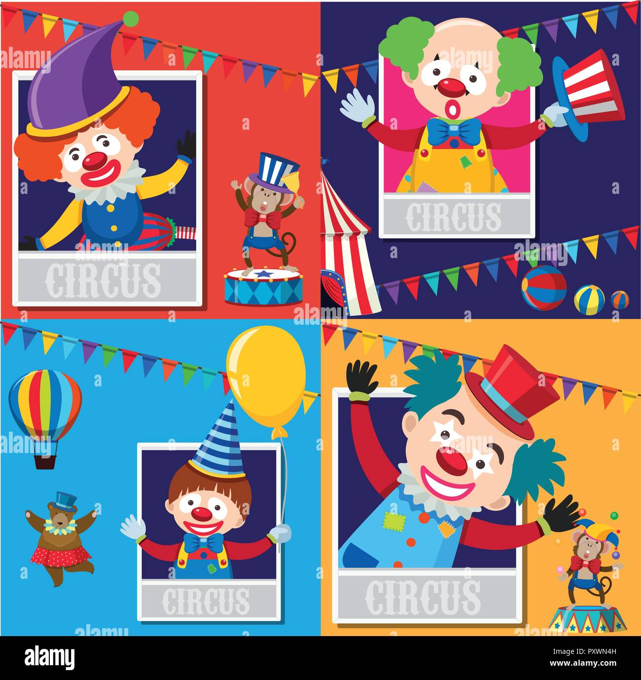 Circus clowns with animals illustration Stock Vector Image & Art - Alamy