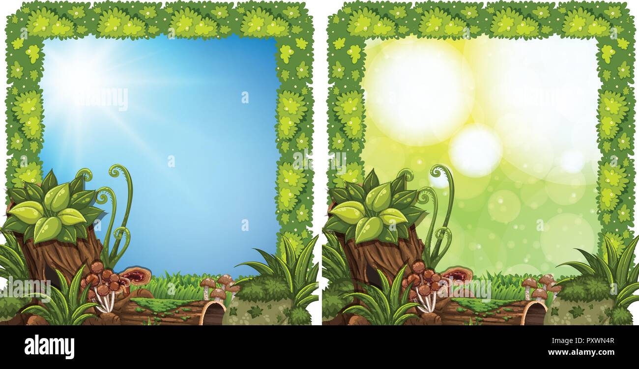 Two frame designs with mushrooms and logs illustration Stock Vector ...
