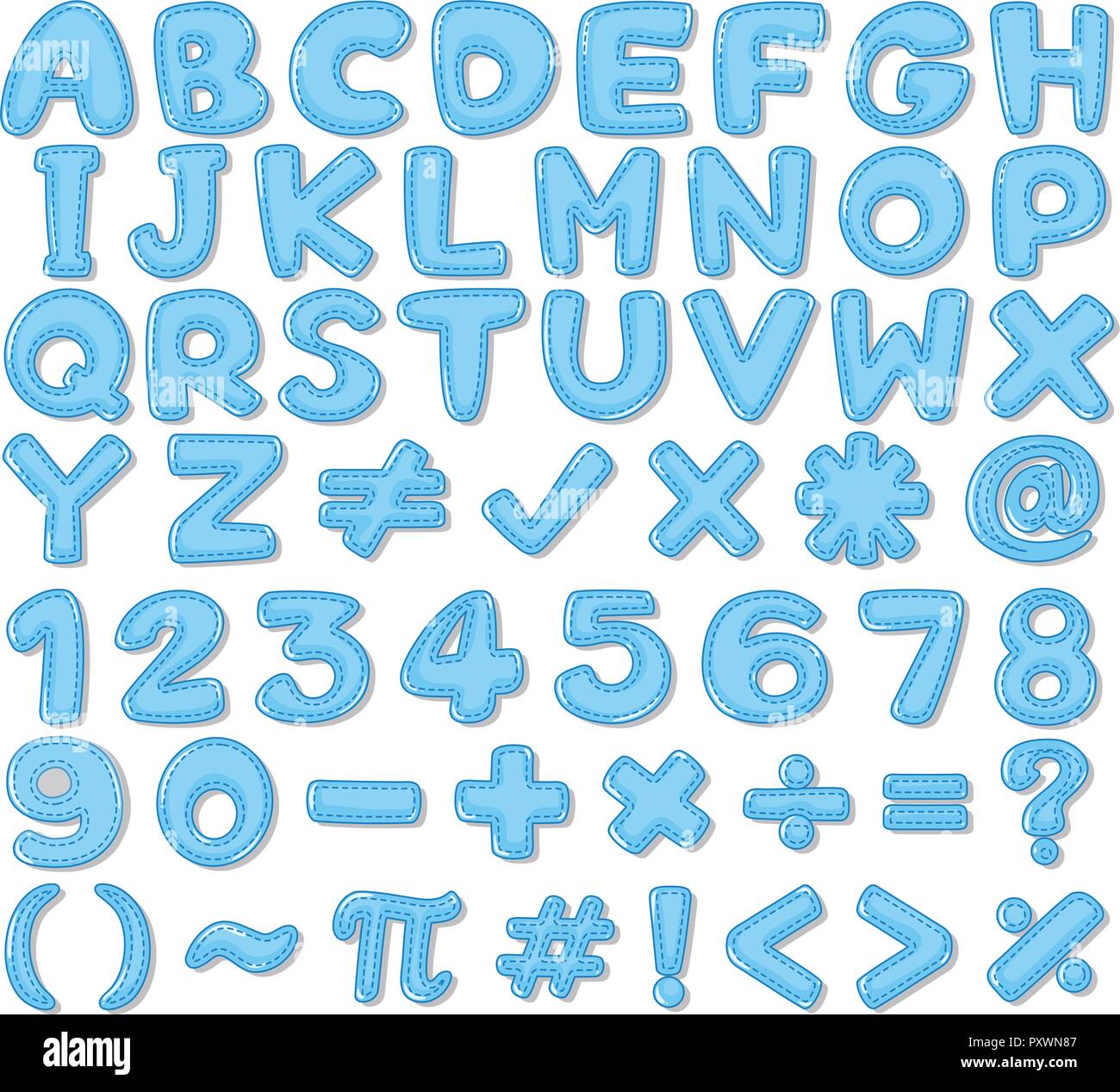 Font design for english letters and numbers in blue illustration Stock ...