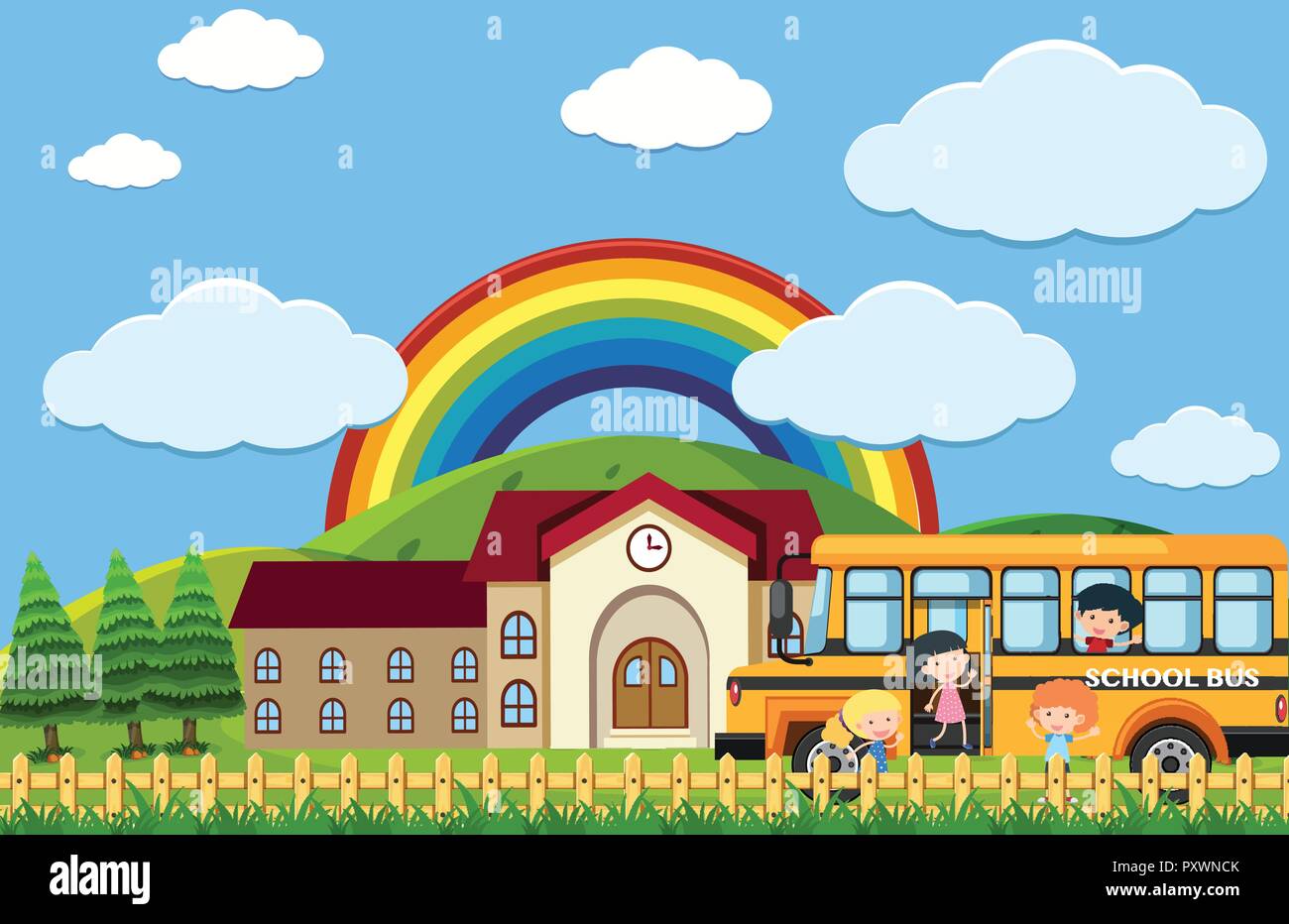 A School Bus with Beautiful Scene illustration Stock Vector Image & Art ...