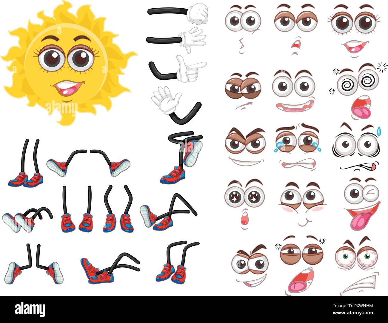 Sun with Bodies Element and Facial Expression illustration Stock Vector ...