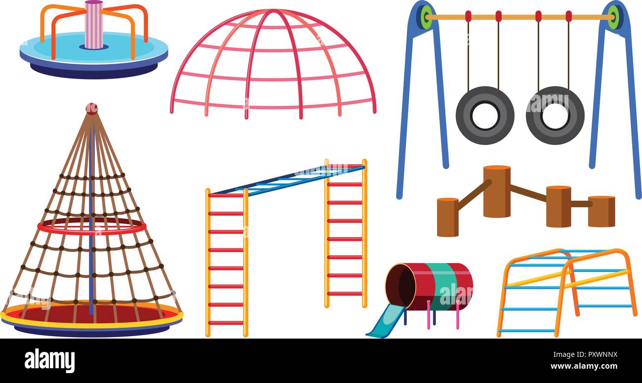 Different types of play stations for playground illustration Stock ...