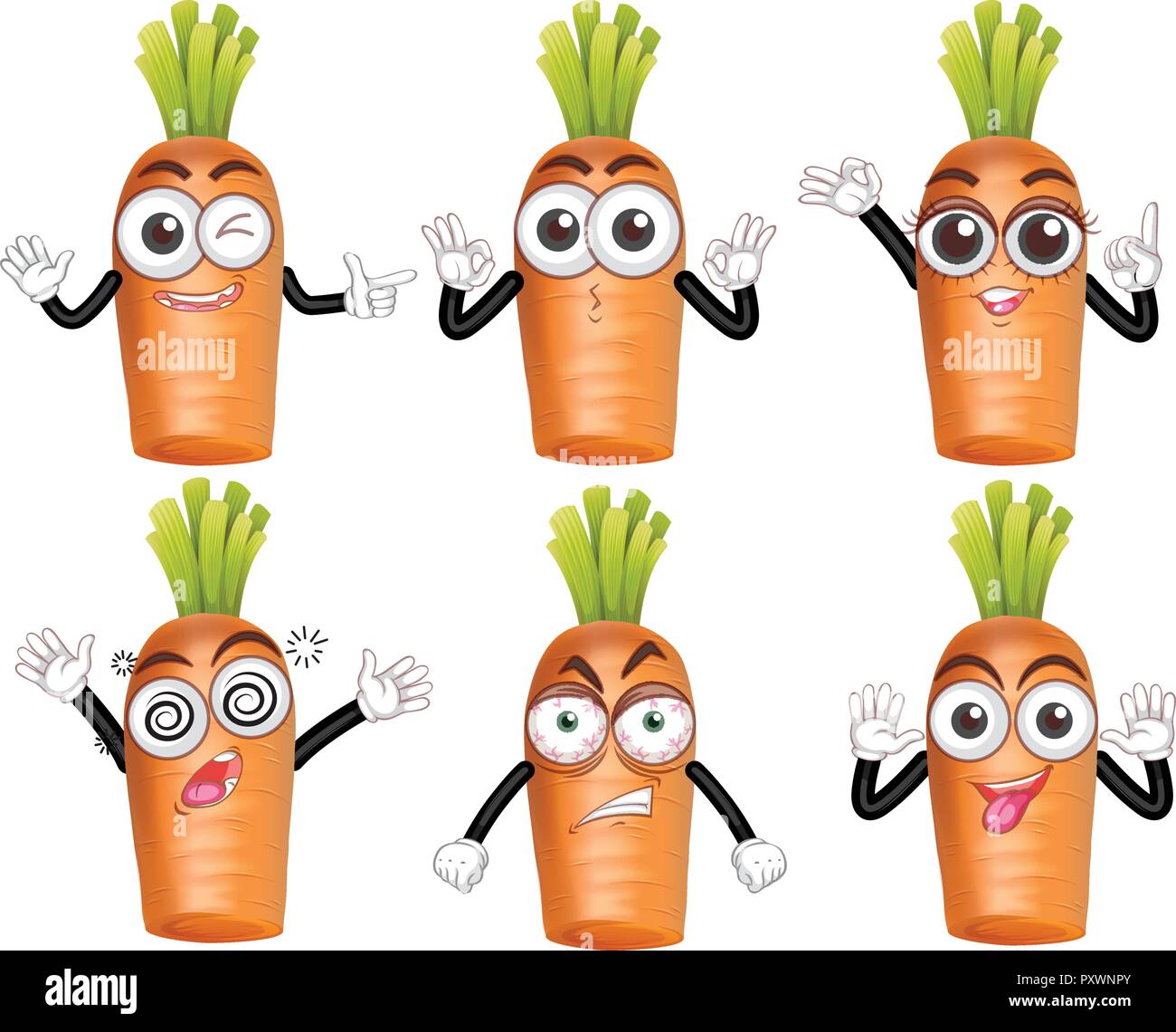 Carrots with six different emotions illustration Stock Vector Image ...