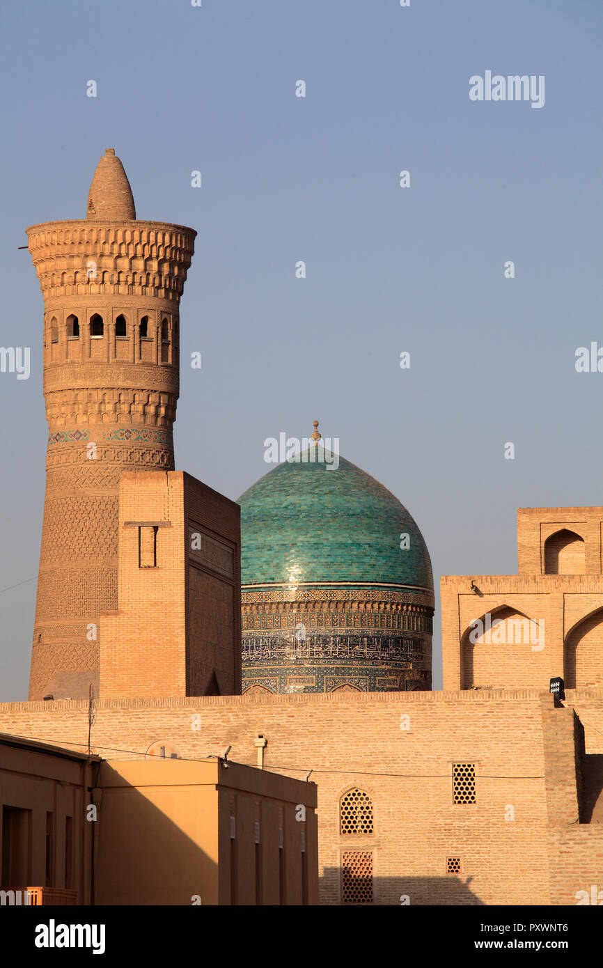 Uzbekistan; Bukhara; skyline, Kalon Minaret, Mir-i-Arab Madrasah Stock Photo - Alamy