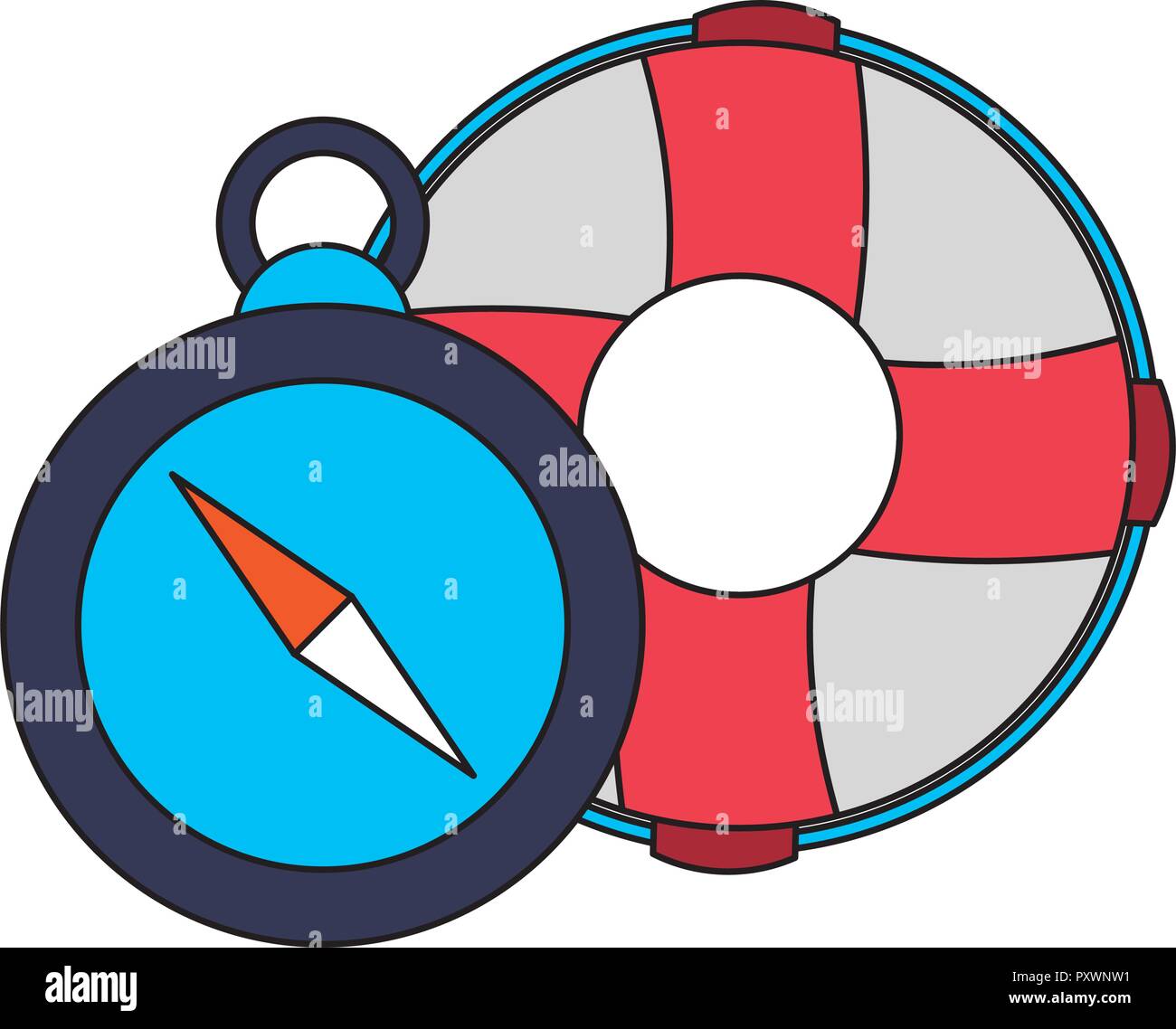 lifebuoy and compass equipment nautical vector illustration image Stock ...
