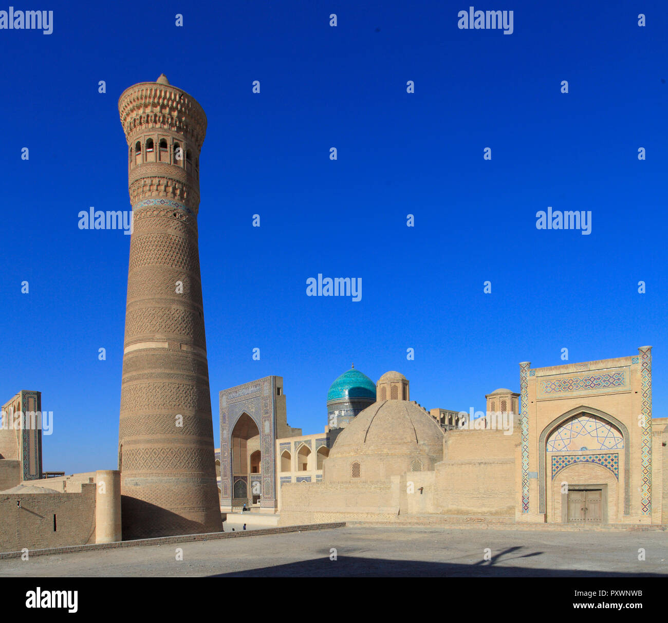 Uzbekistan; Bukhara; skyline, Kalon Minaret, Mir-i-Arab Madrasah, bazars Stock Photo - Alamy
