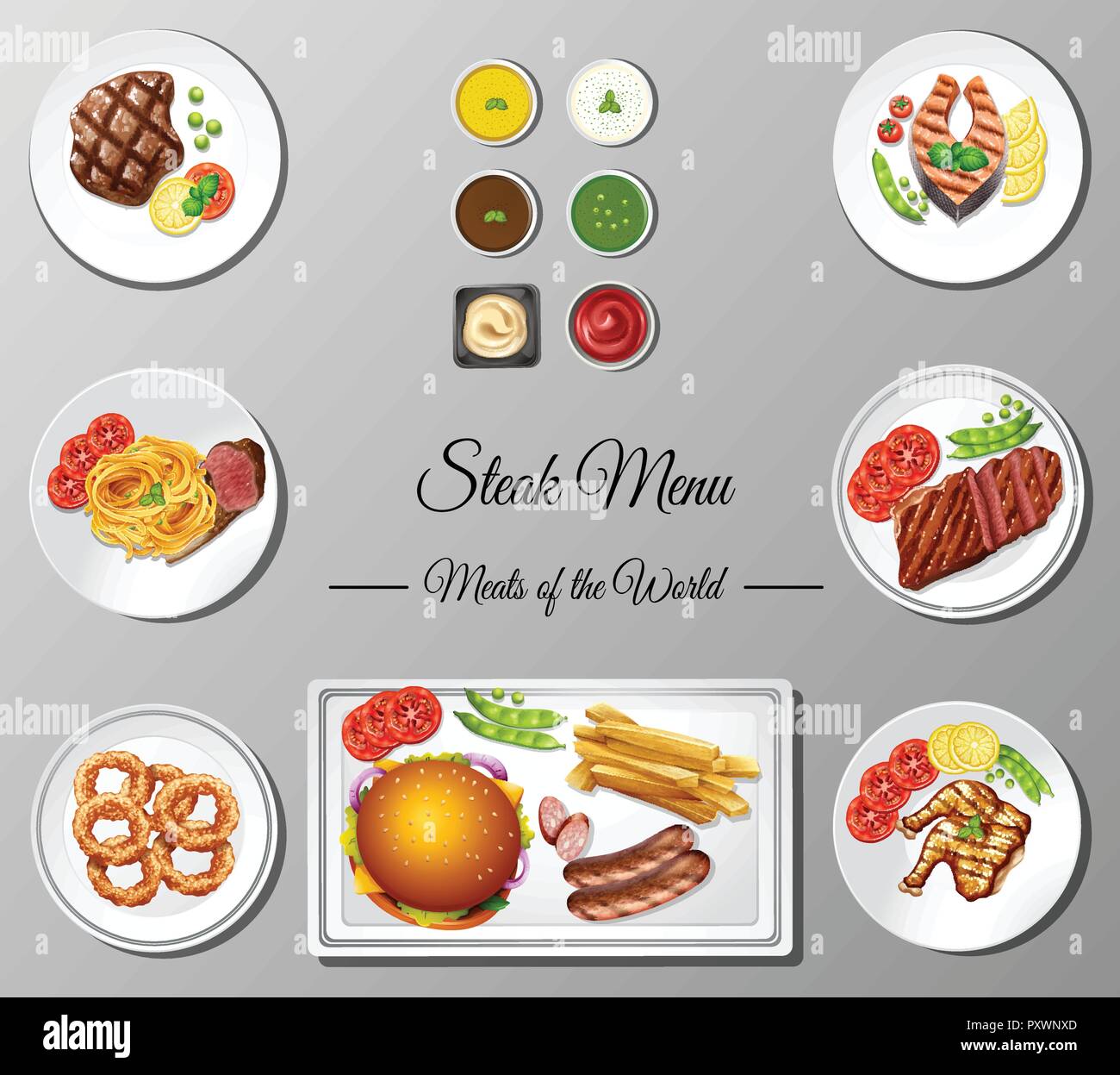Different steak menu on poster illustration Stock Vector Image & Art ...