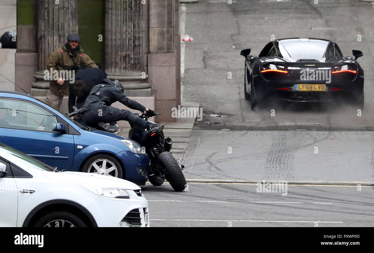 Filming for a car chase scene involving a McLaren sports car and ...