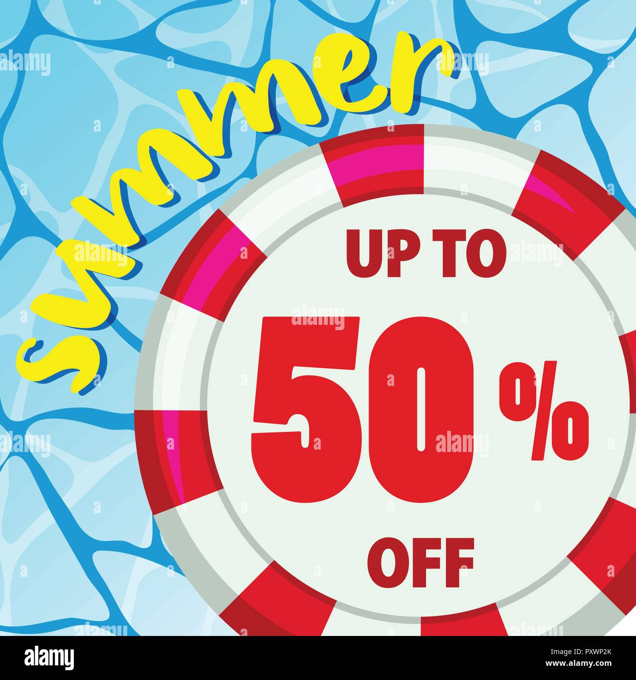 Summer sale poster design with round float on water illustration Stock ...