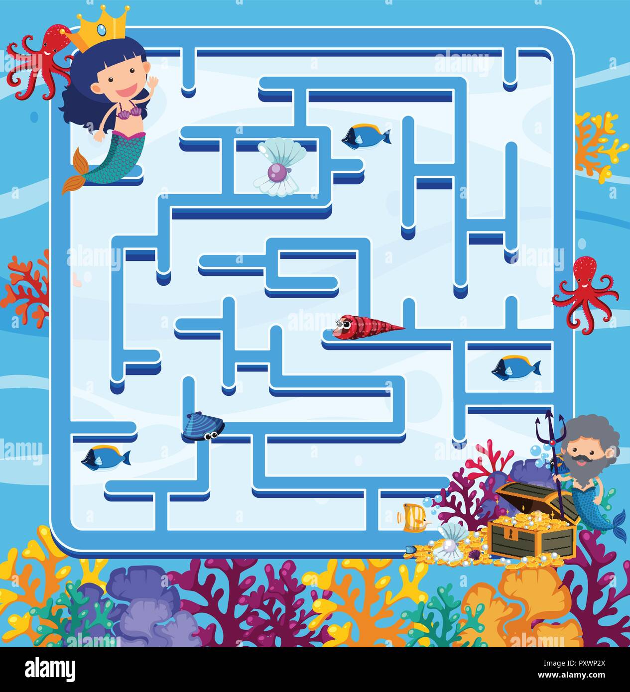 Puzzle game template with mermaids in the ocean illustration Stock ...