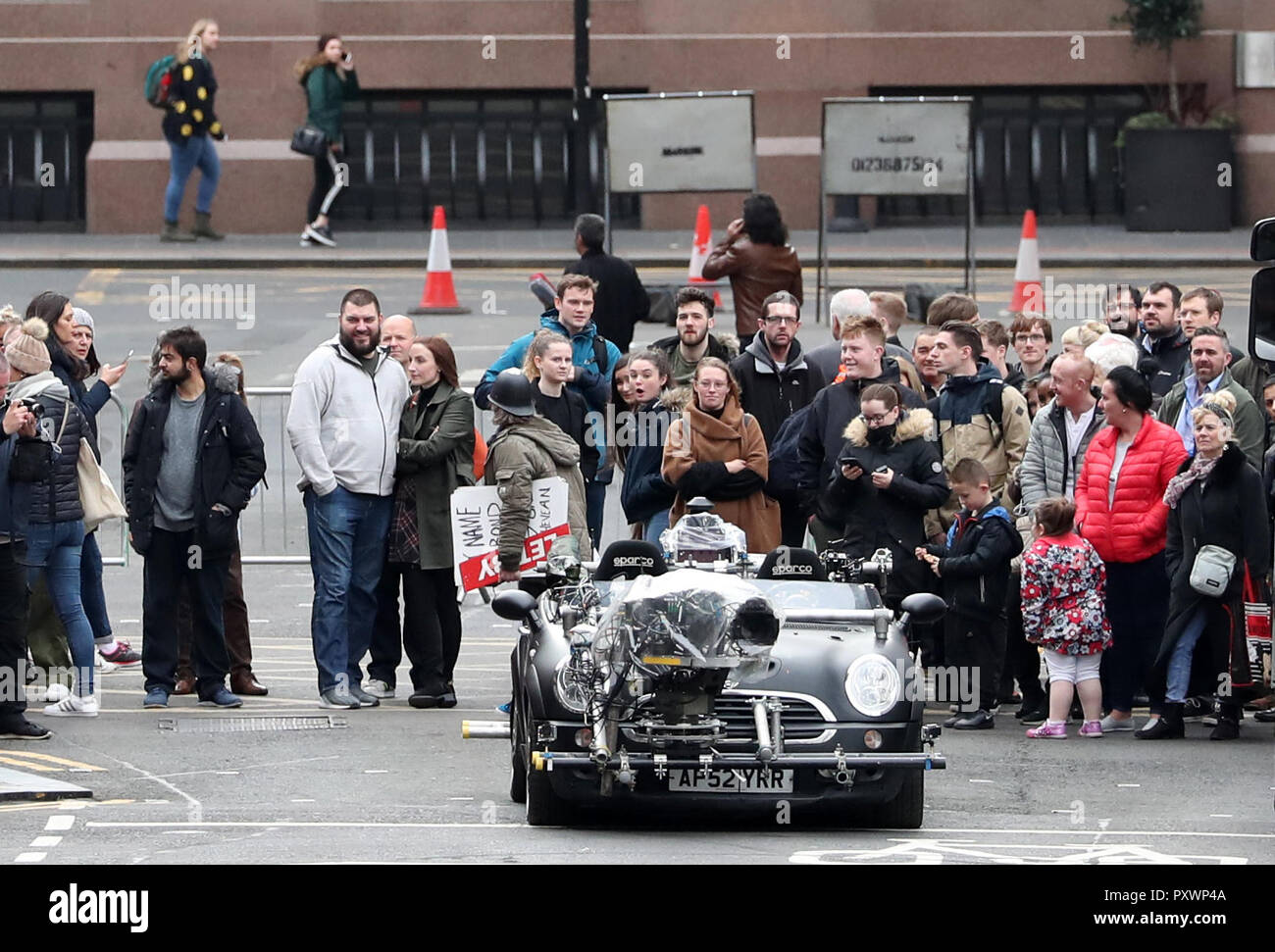 Filming for a car chase scene involving a McLaren sports car and ...