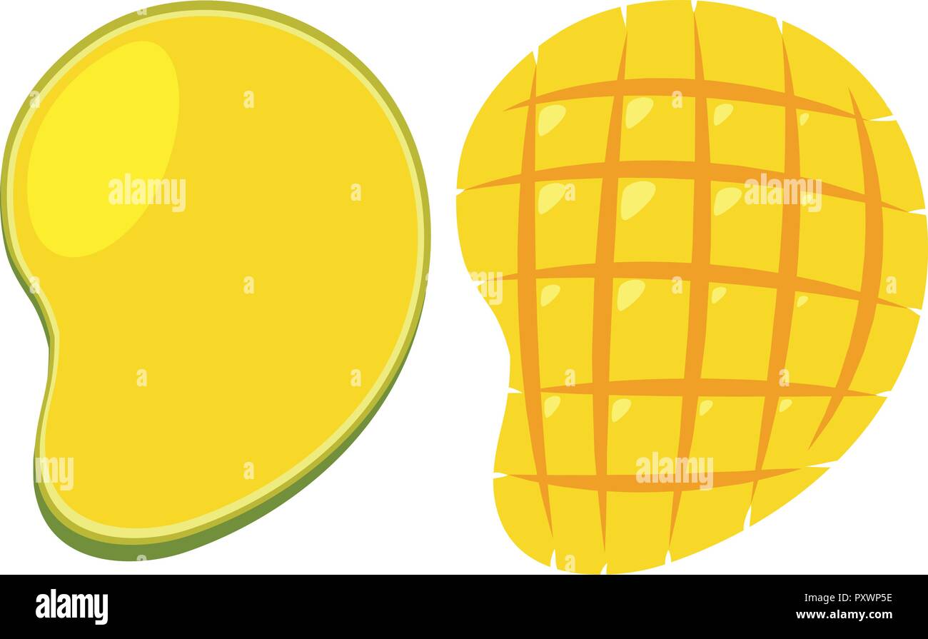 Yellow Mango In Two Different Cuts Illustration Stock Vector Image And Art Alamy 