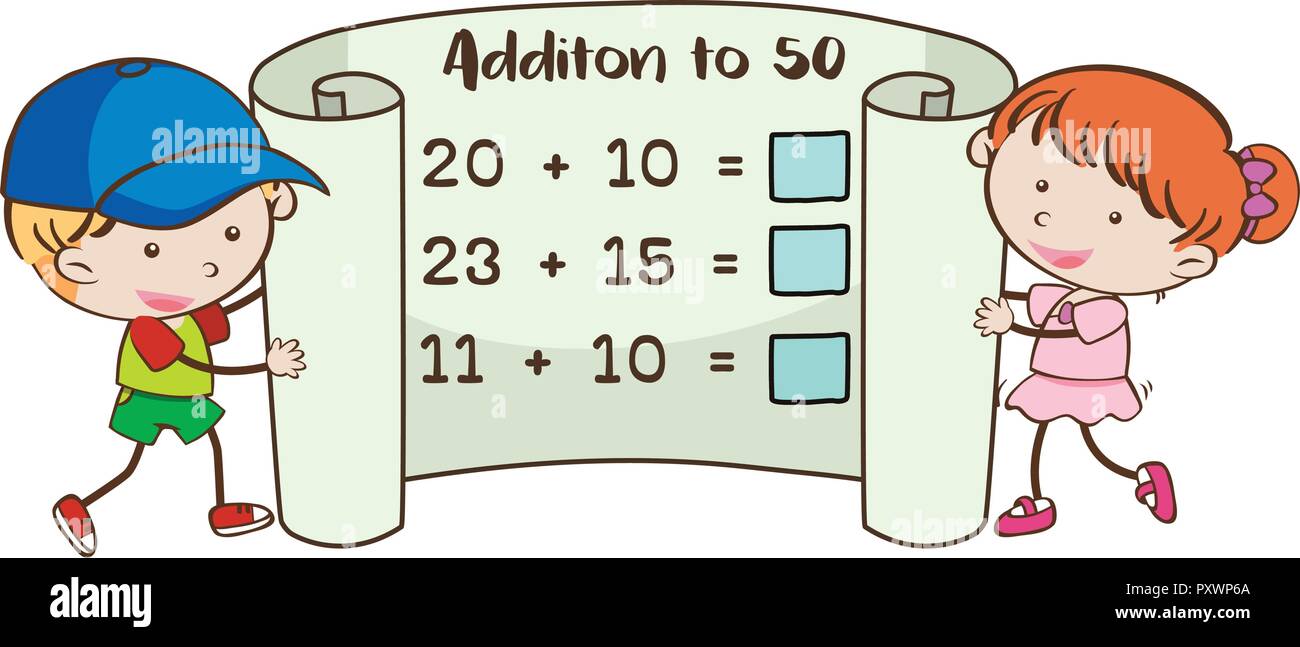 Math worksheet for addition to 50 illustration Stock Vector Image & Art ...