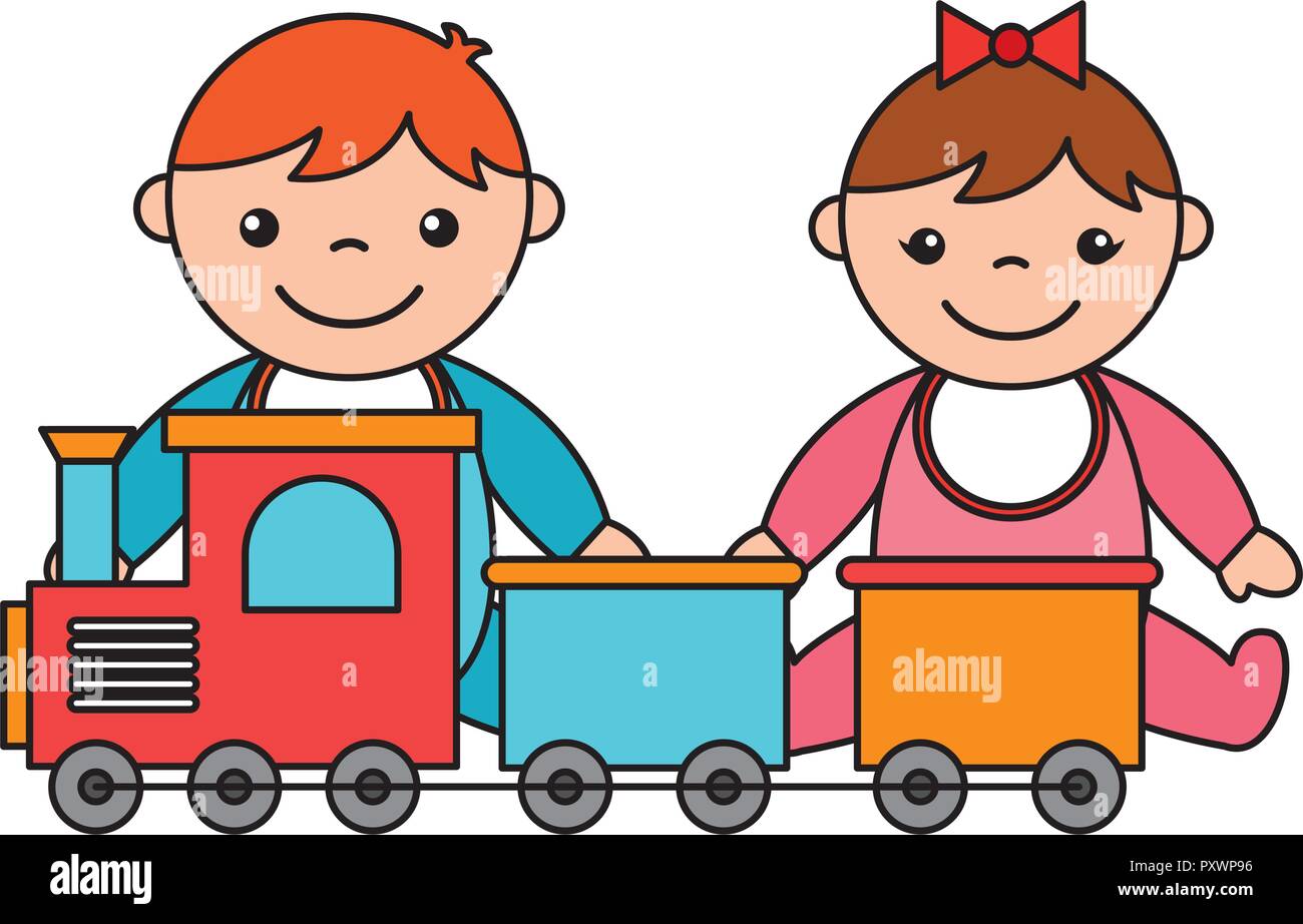baby boy girl train kid toys vector illustration Stock Vector Image ...