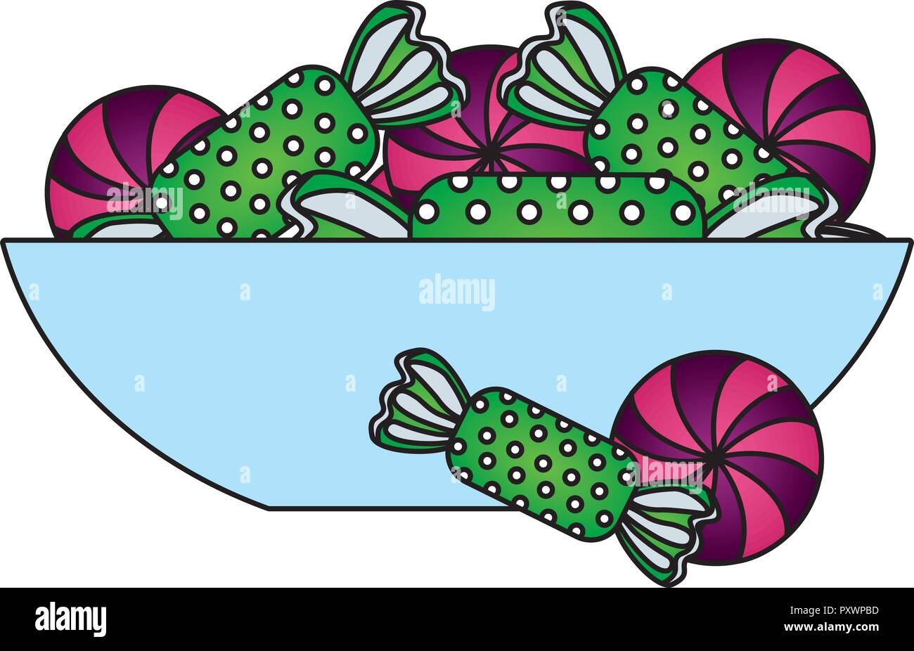 glass bowl with sweet candies confectionery vector illustration Stock ...