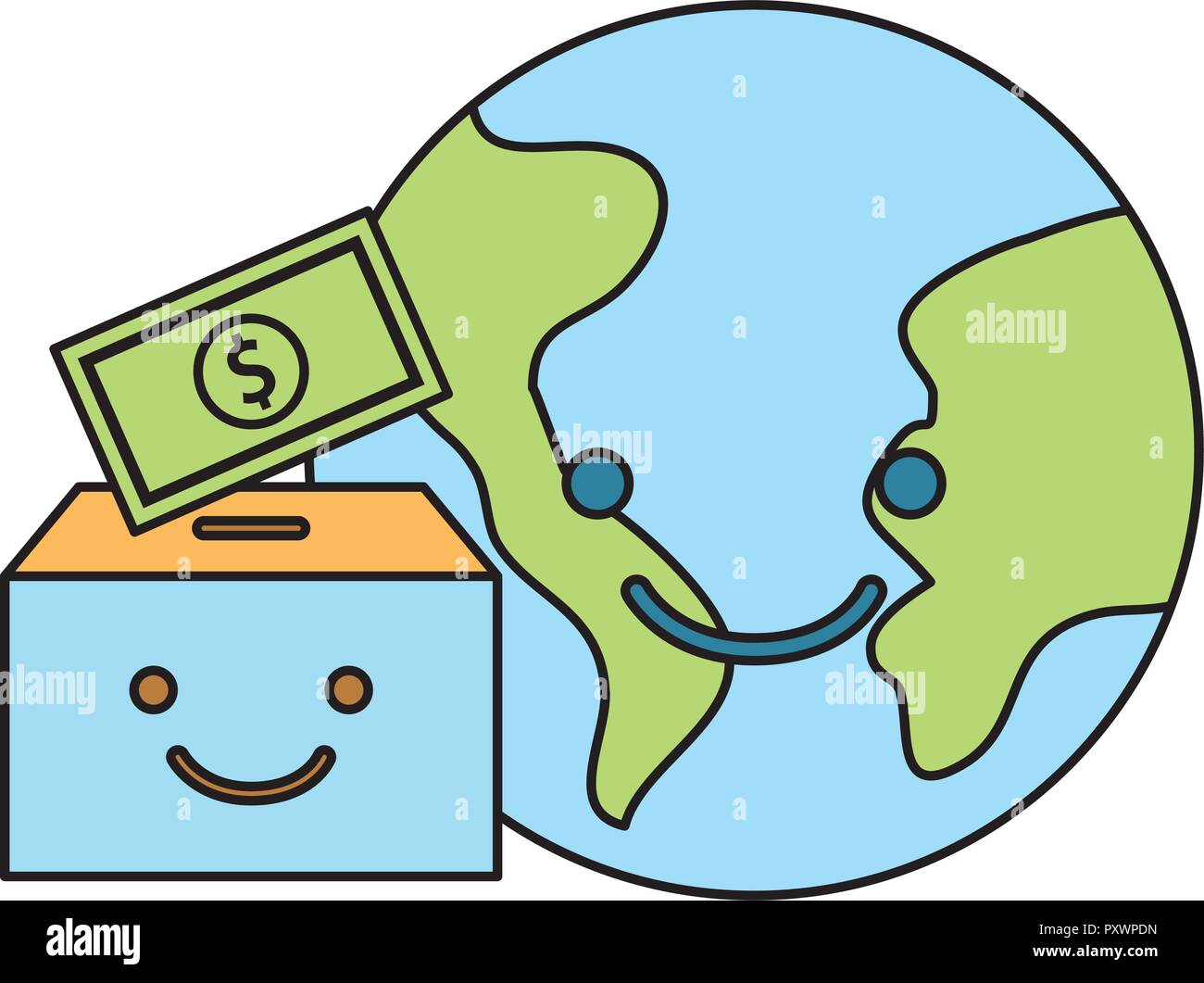 cartoon world cardboard box money charity and donate vector ...