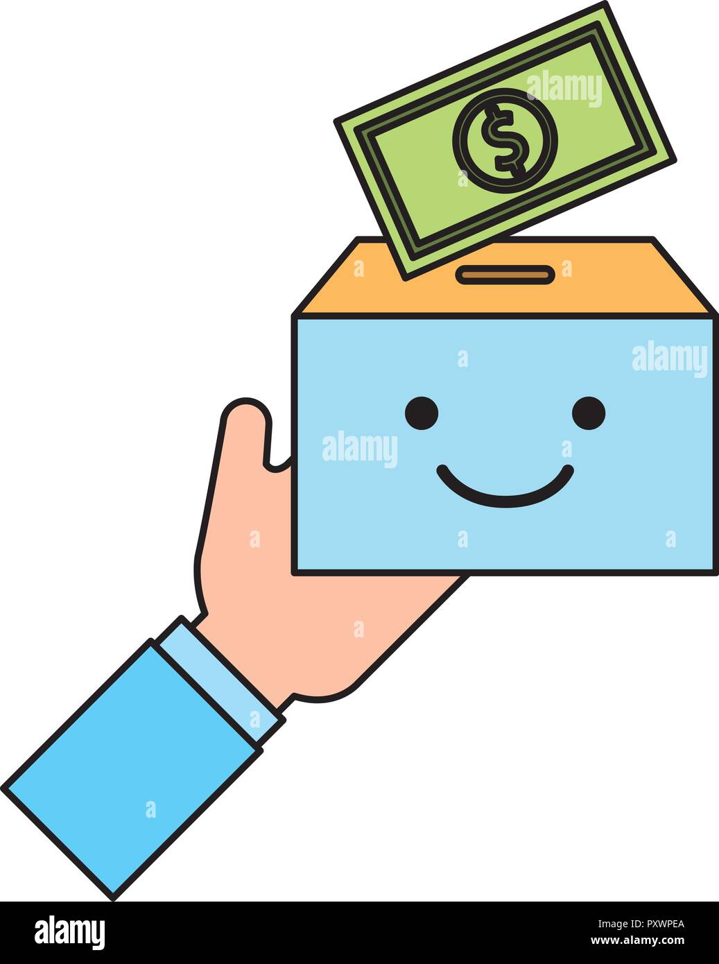 hand with box and money charity and donate vector illustration Stock ...