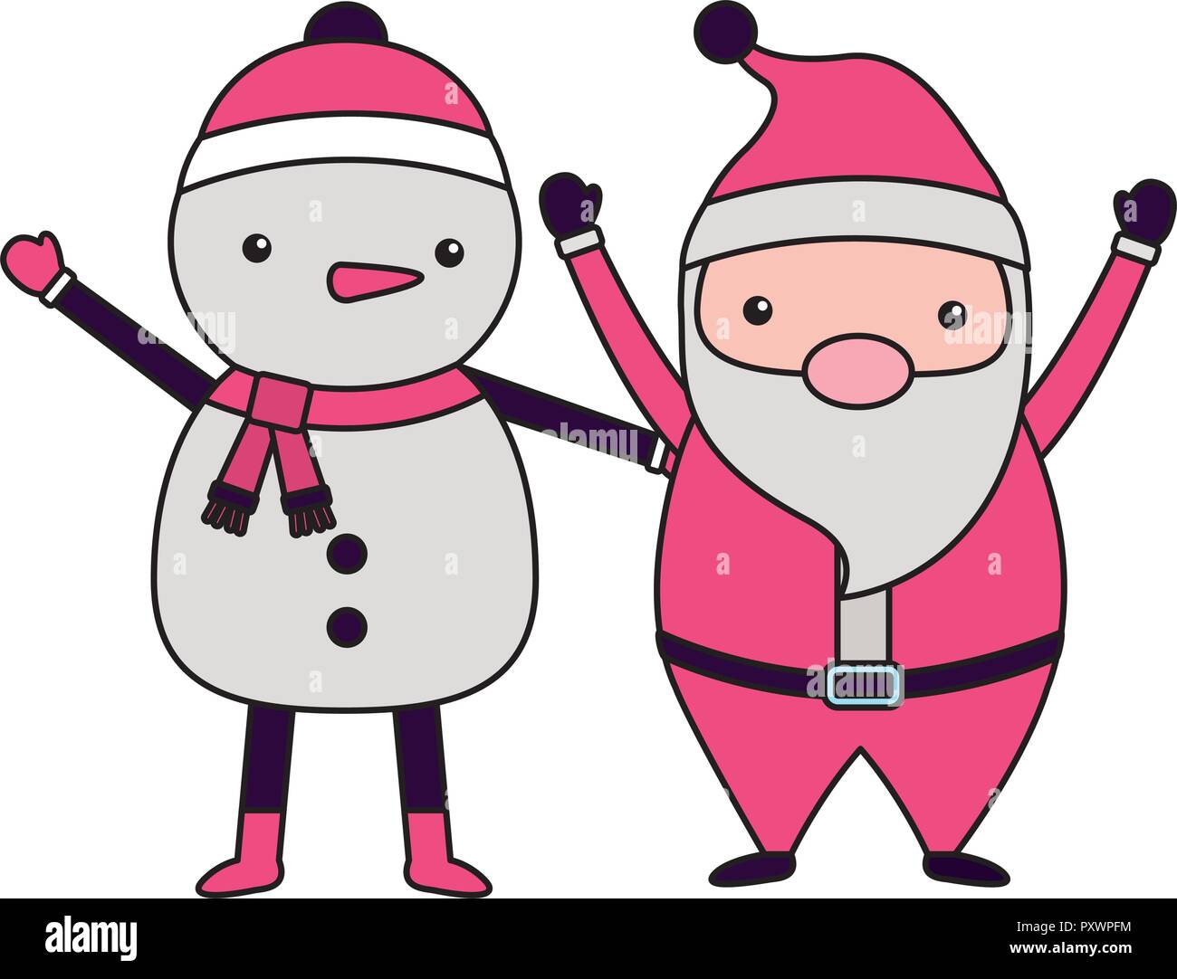 merry christmas santa claus and snowman greeting vector illustration ...