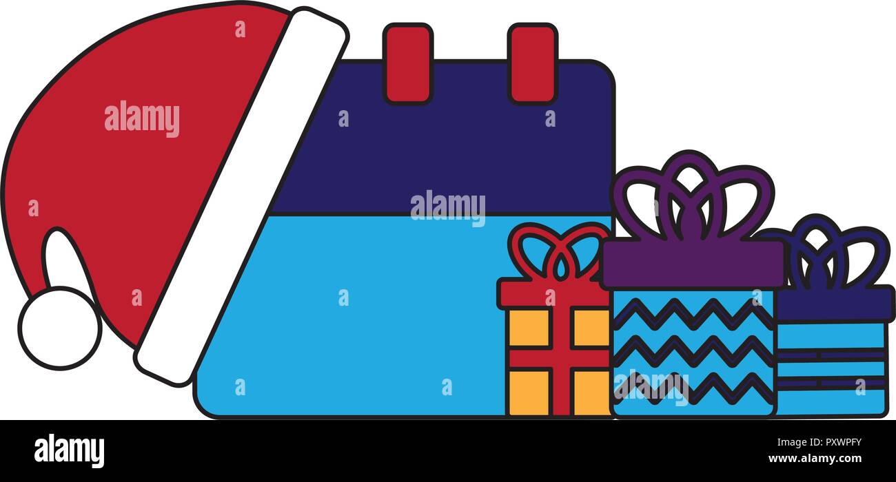 merry christmas calendar hat gift boxes vector illustration Stock ...