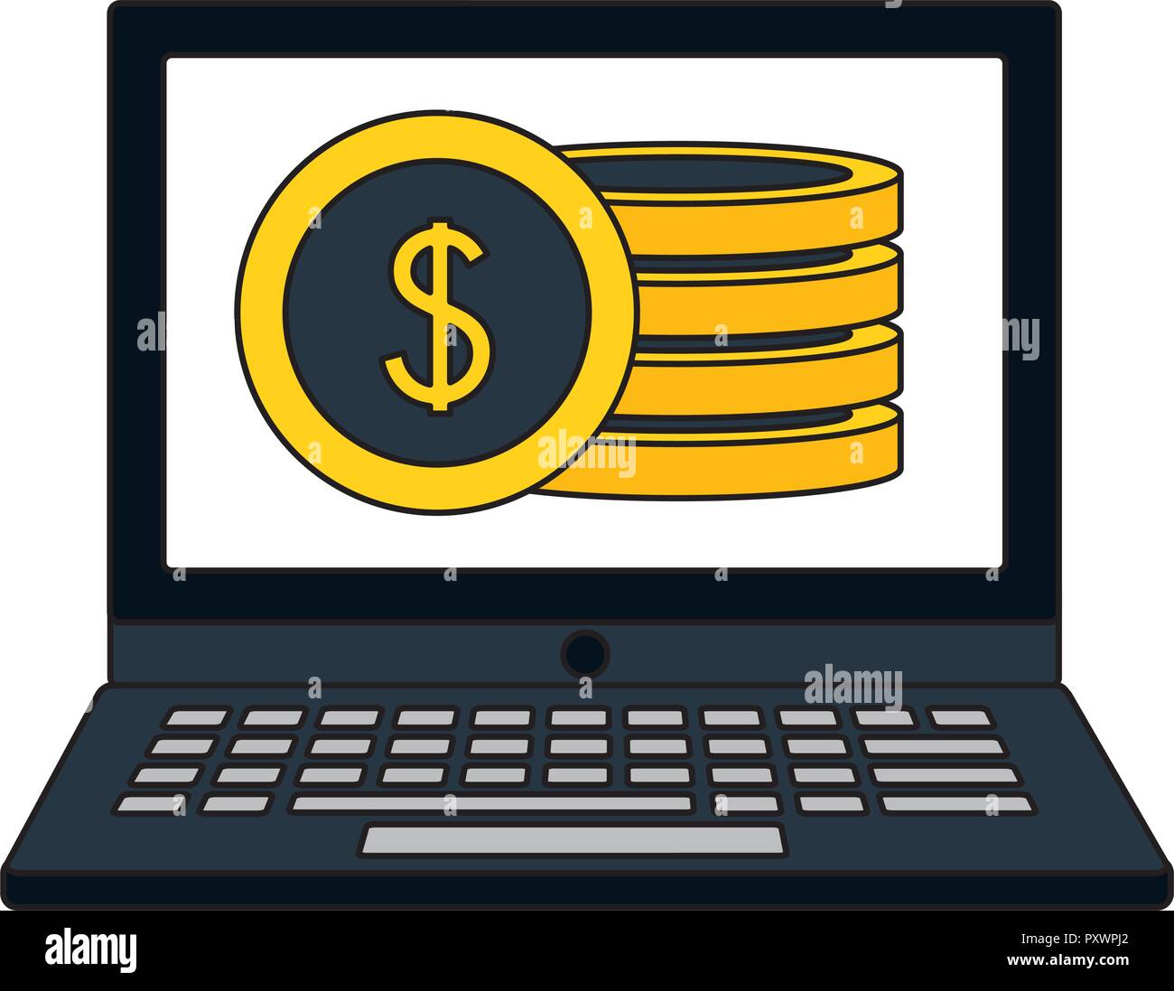 laptop computer dollar money fintech digital vector illustration Stock ...