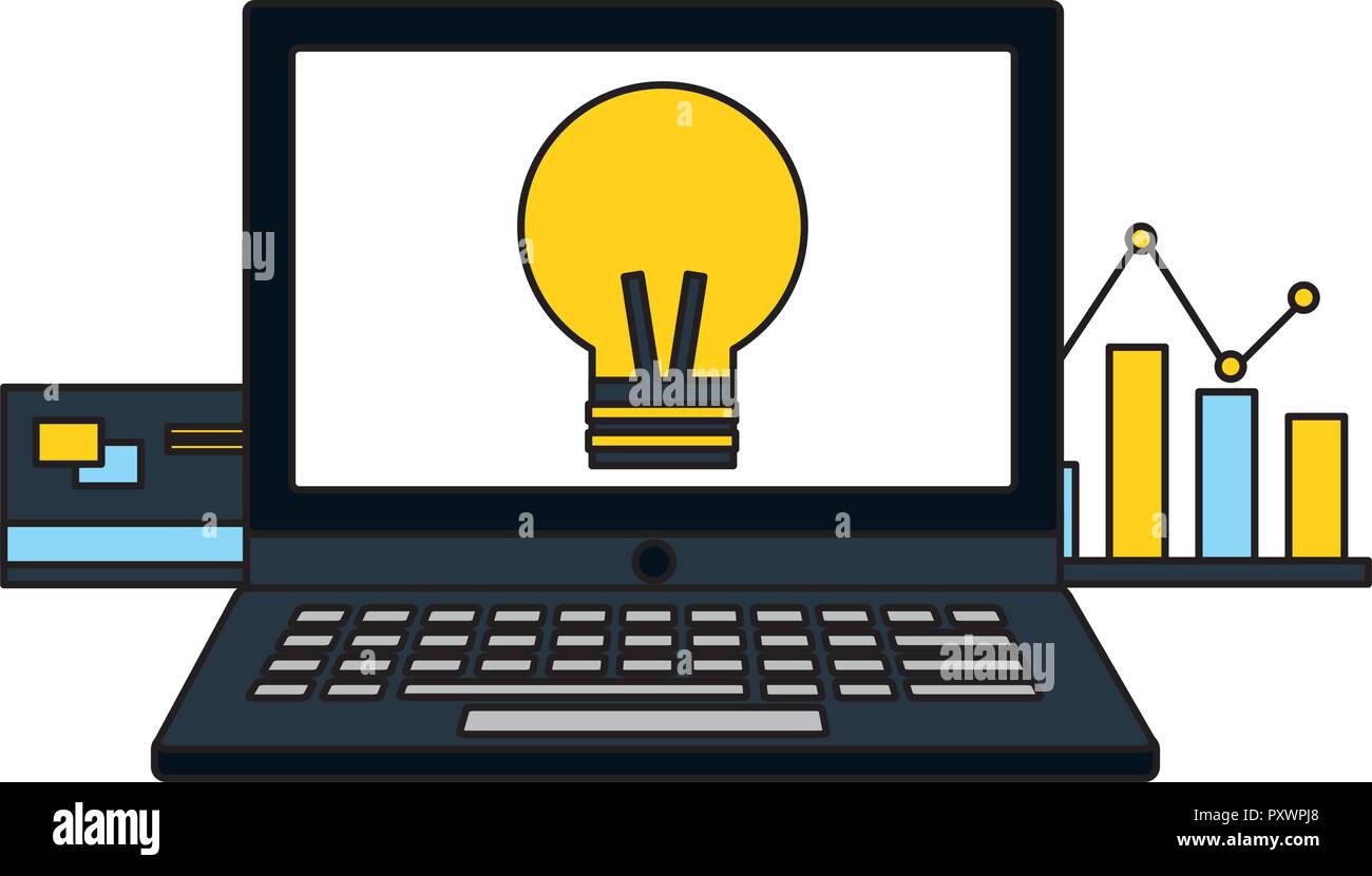laptop computer bulb idea card fintech digital vector illustration ...