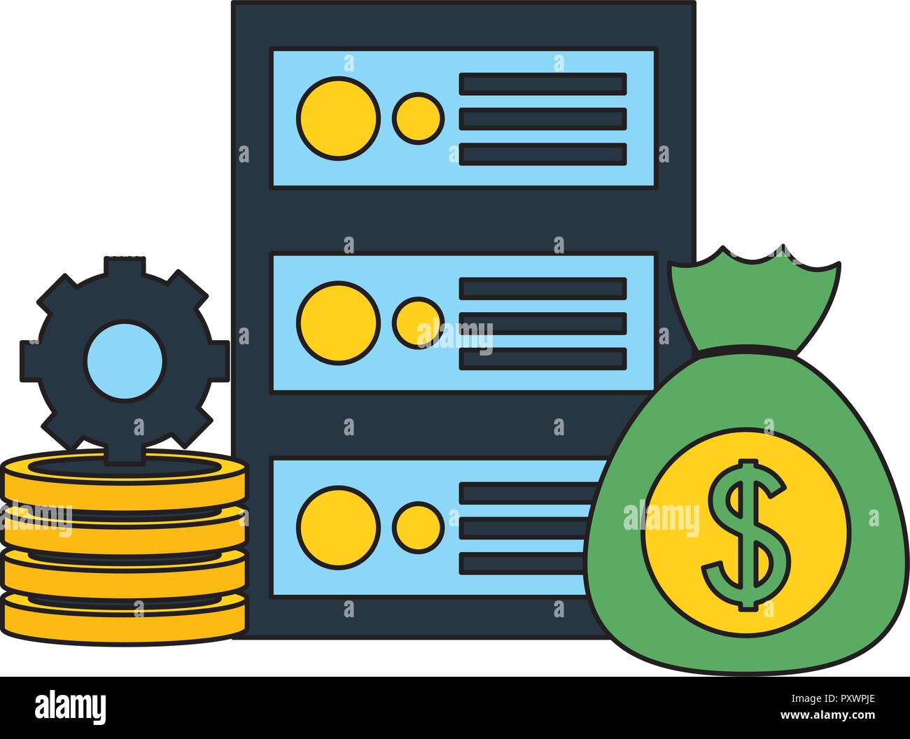 database server money bag fintech digital vector illustration Stock ...