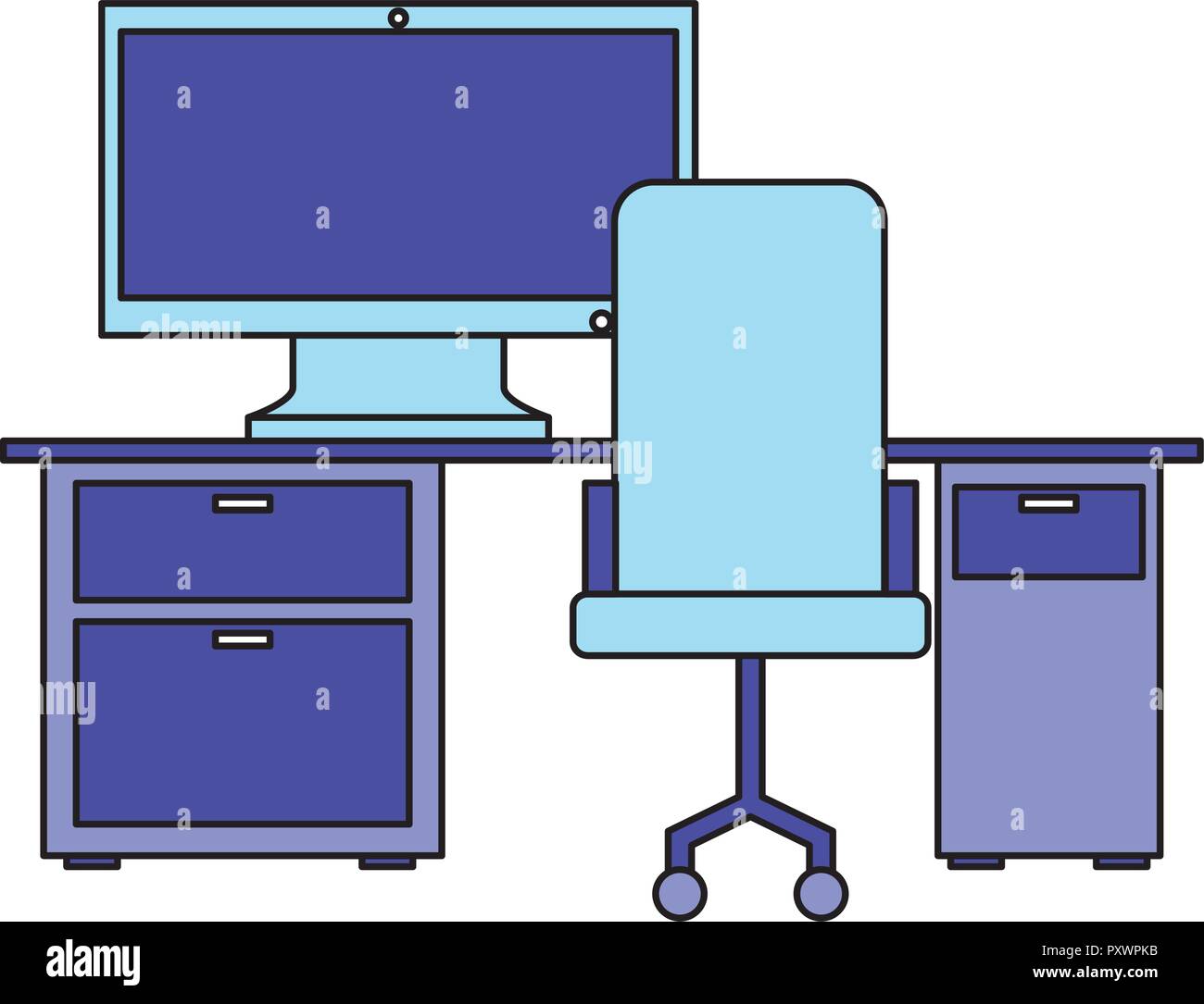 workplace desk computer chair office vector illustration Stock Vector ...