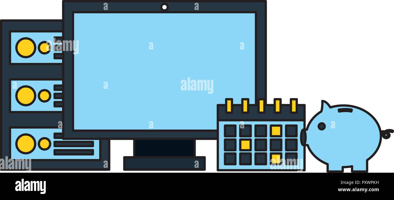 computer piggy bank database fintech digital vector illustration Stock ...