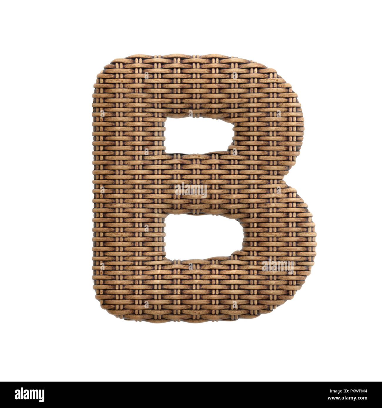 Wicker letter B. Capital 3d rattan font isolated on white background ...