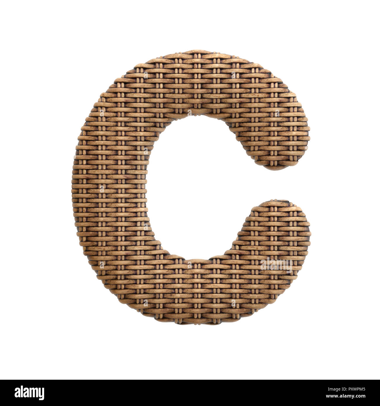 Wicker letter C. Capital 3d rattan font isolated on white background ...