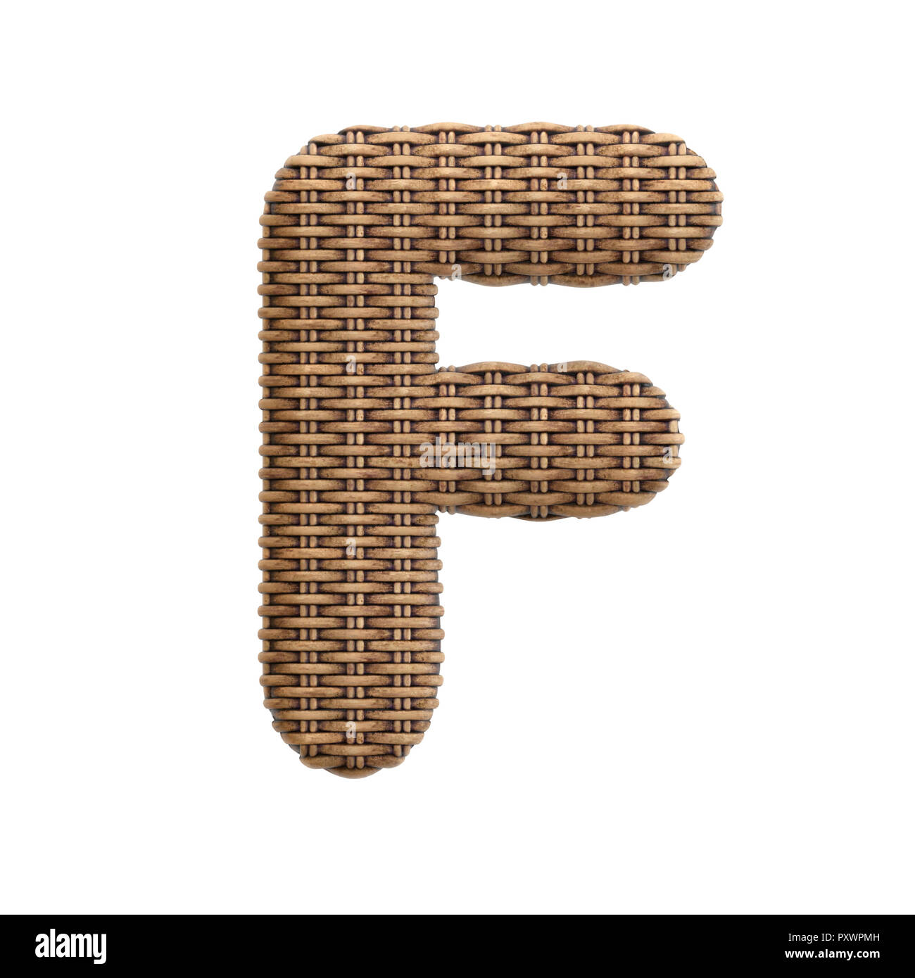 Wicker letter F. Upper-case 3d rattan font isolated on white background ...