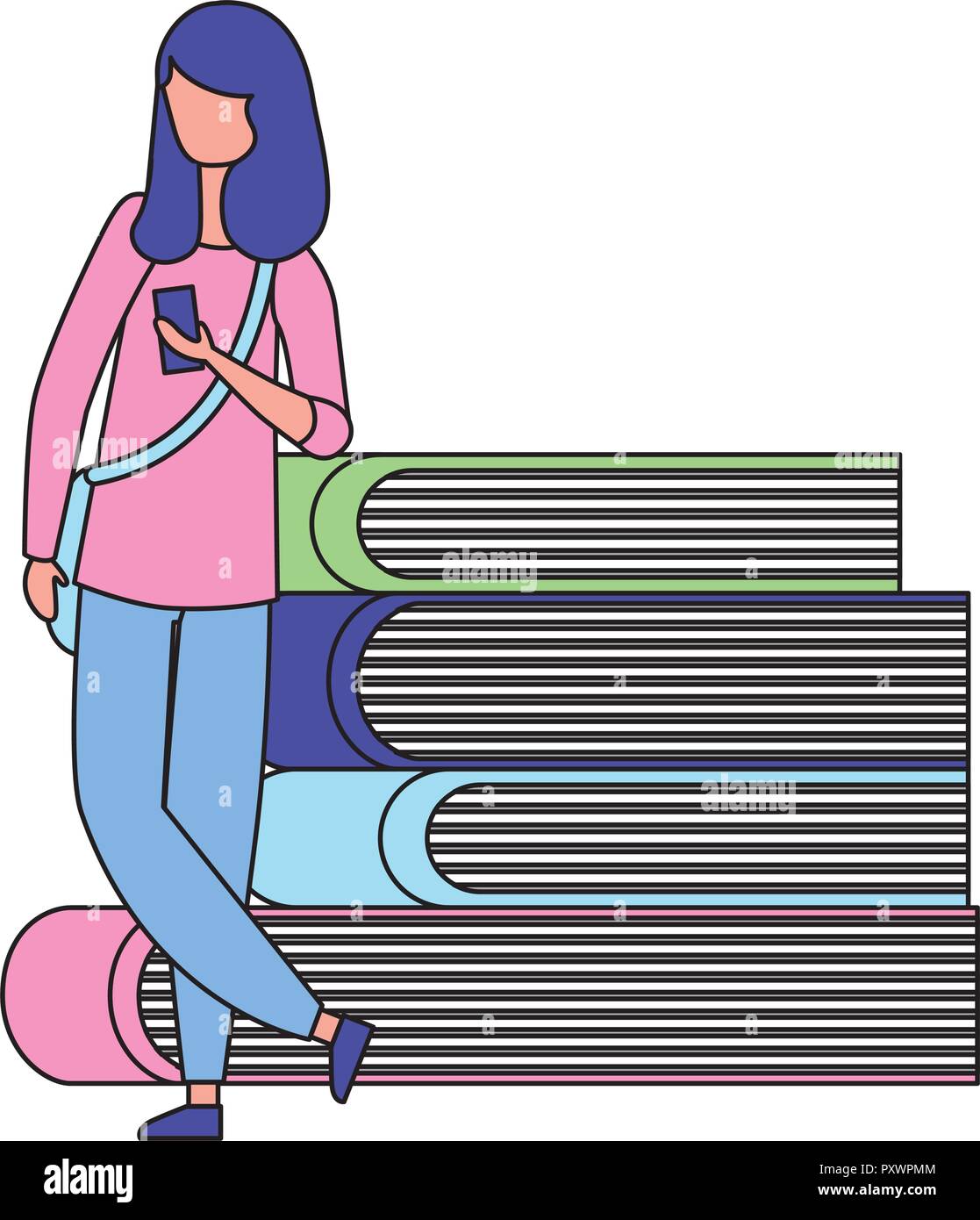 woman student mobile books study vector illustration Stock Vector Image ...